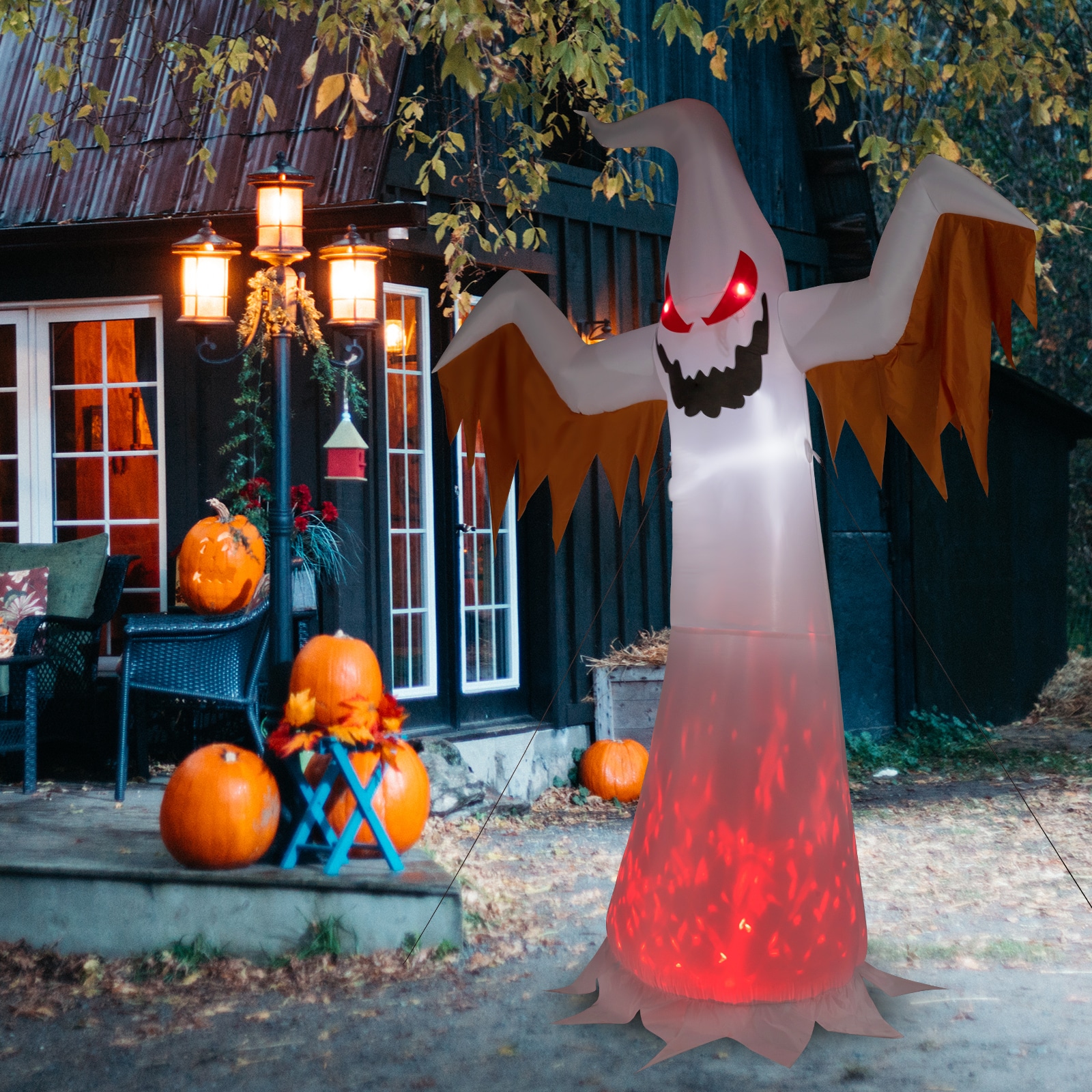 Zyerch 12ft 4pcs Led Lights Giant Scary Ghost Flames And Flashing Red