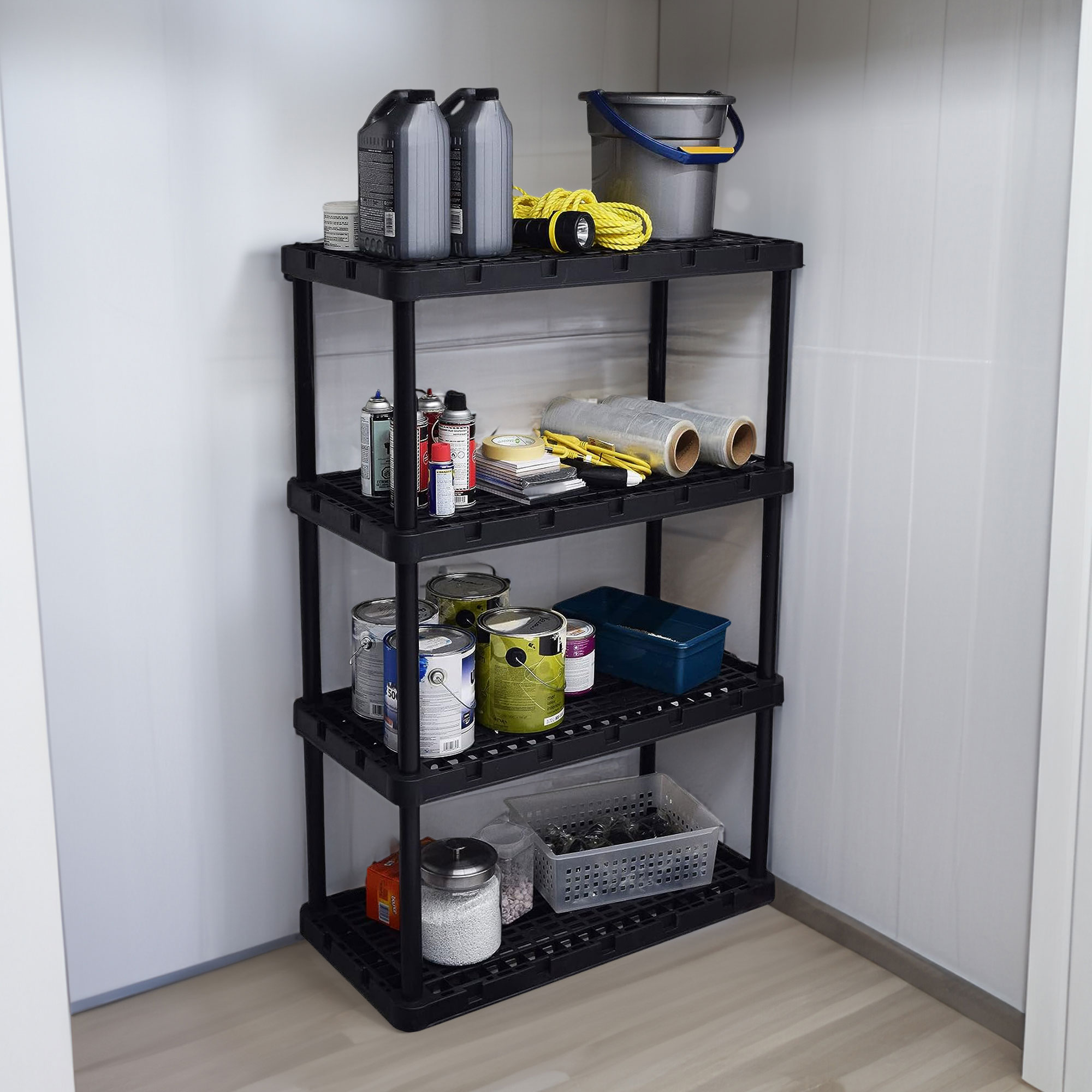 Gracious Living 4 Shelf Fixed Height Ventilated Storage Unit Black 4 ...