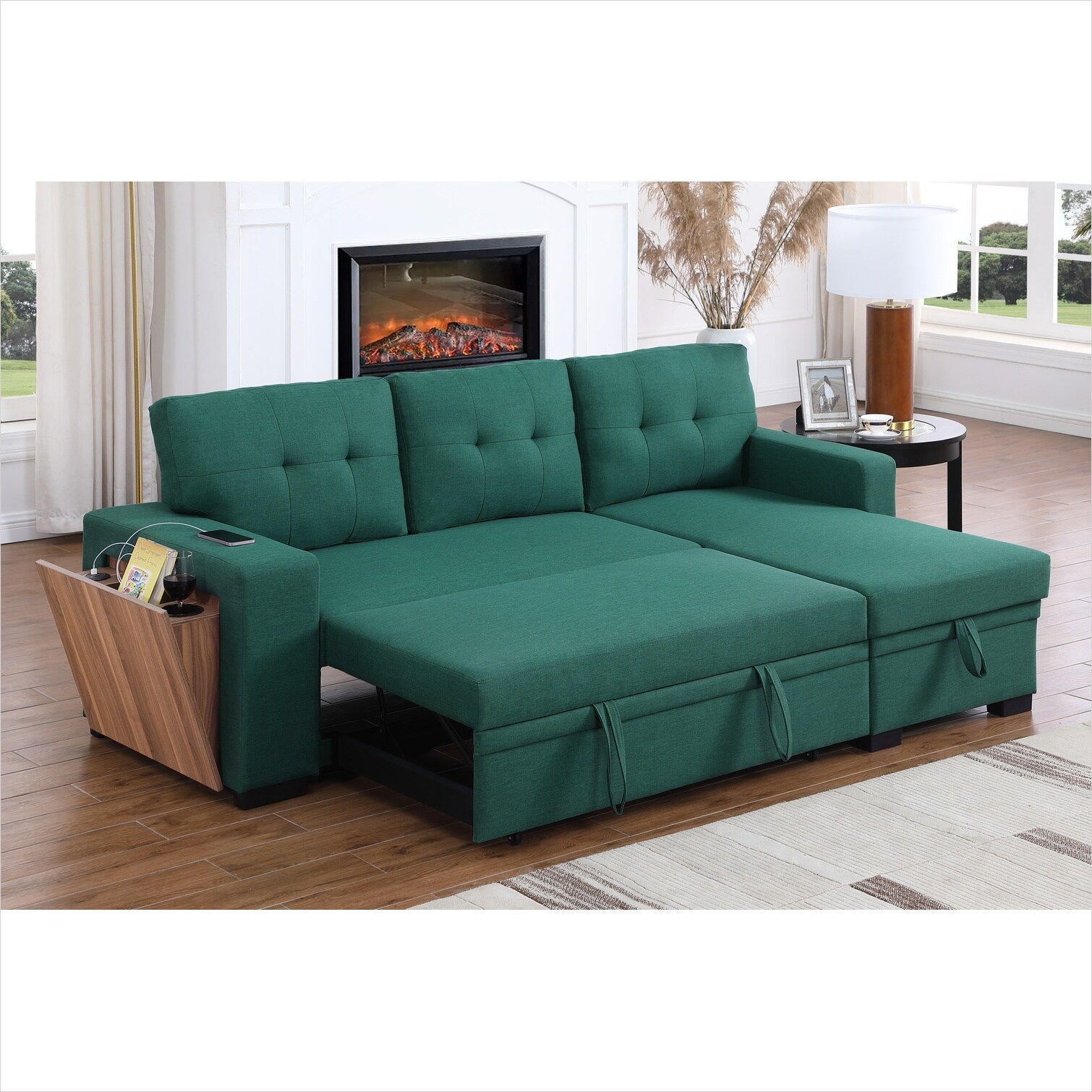 SunJet 3-Piece L-Shape Sleeper Sectional with Storage Chaise Linen ...