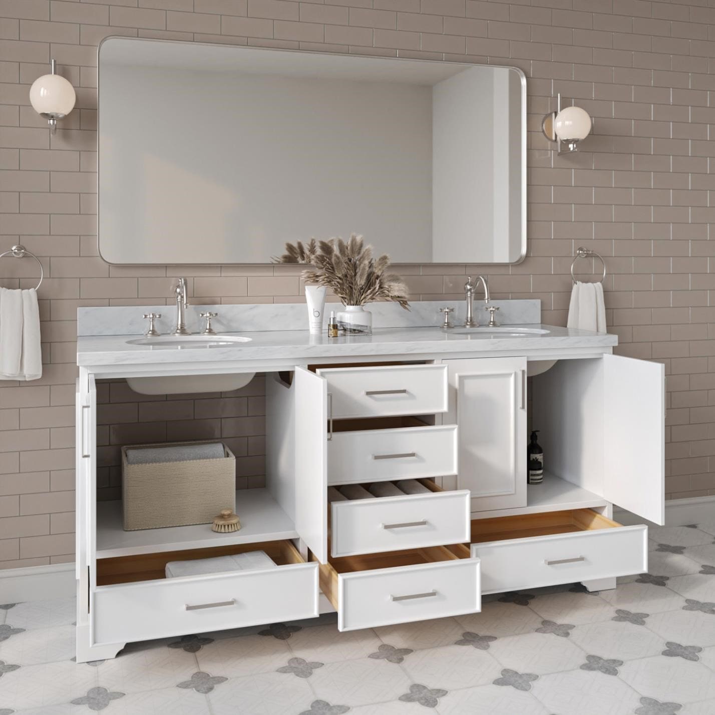 ARIEL Stafford 72-in White Undermount Double Sink Bathroom Vanity with ...