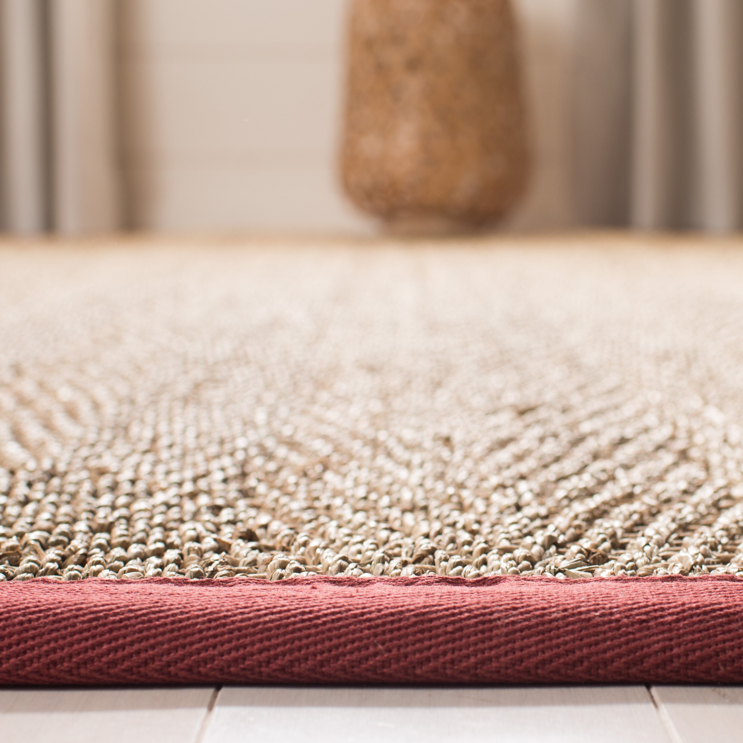 Safavieh Nf Herringbone Seagrass W/Burgundy Red Border 2ft-6in x 16ft ...