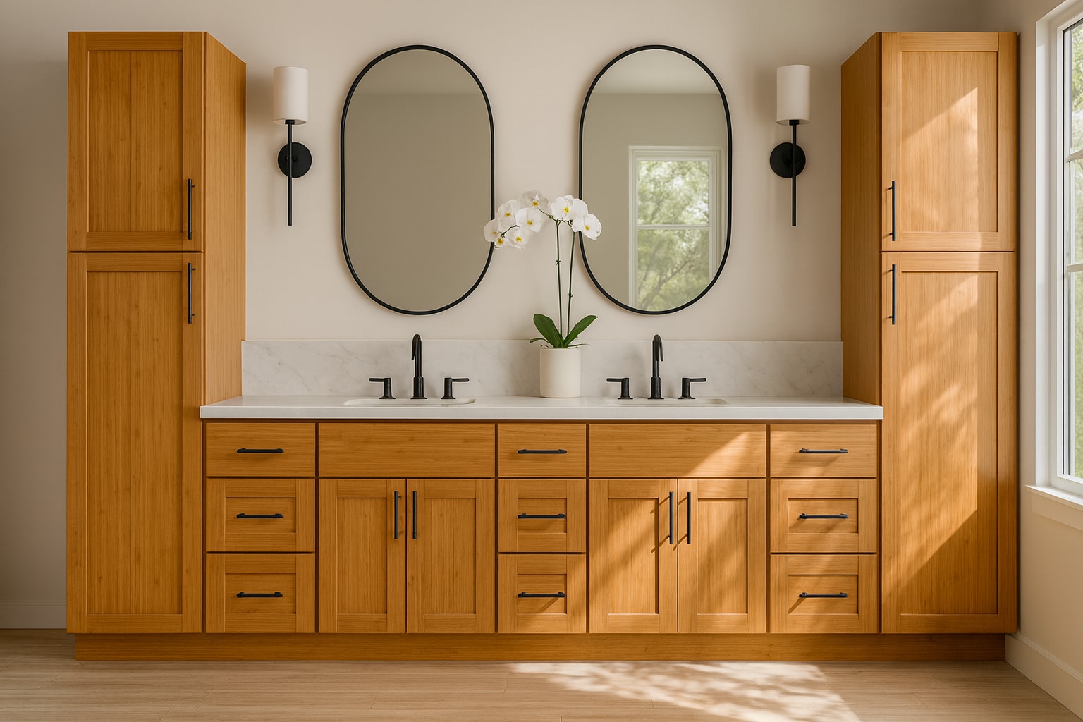 Arcade Green 30-in Natural Bamboo Bathroom Vanity Base Cabinet without ...