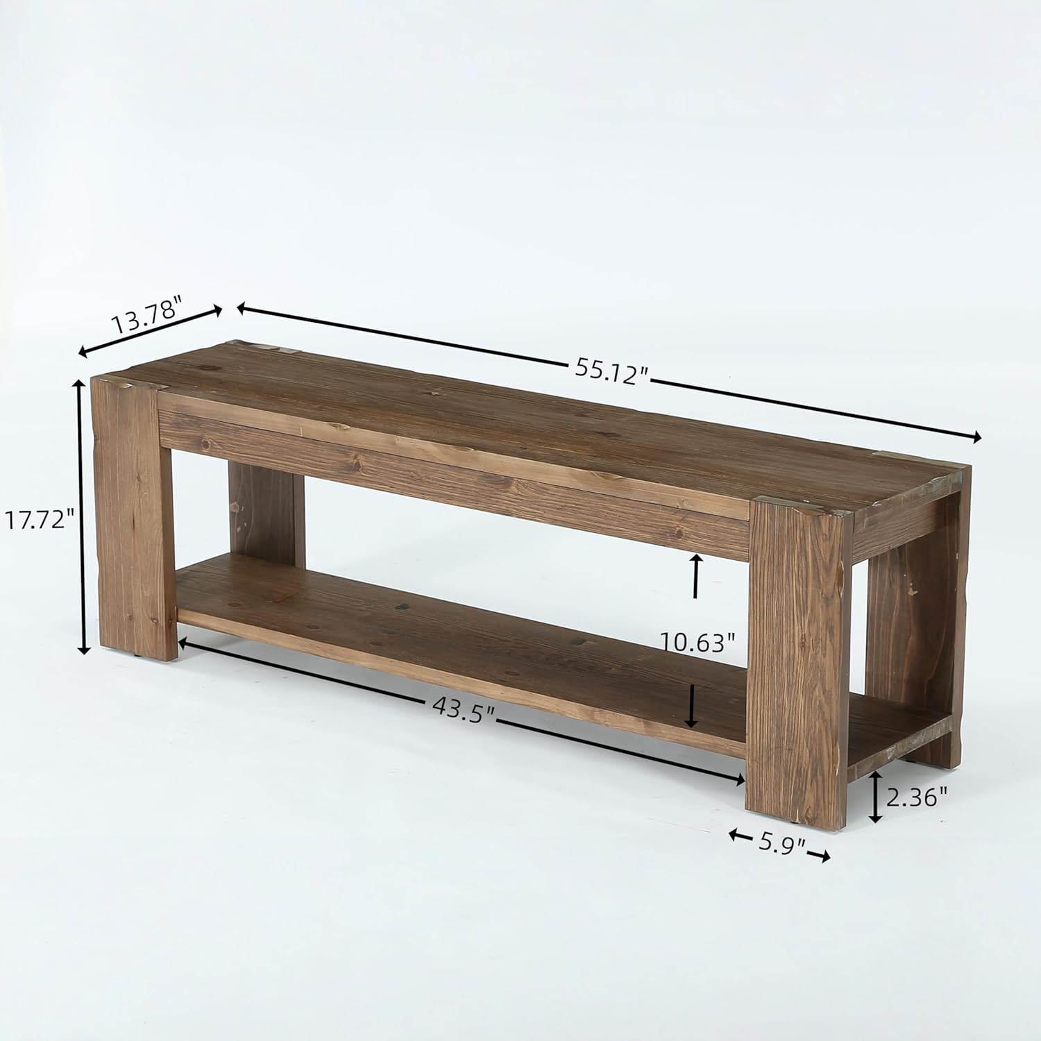 LITTLE TREE Rustic Brown 55.12-Inch Solid Wood Entryway Bench with ...