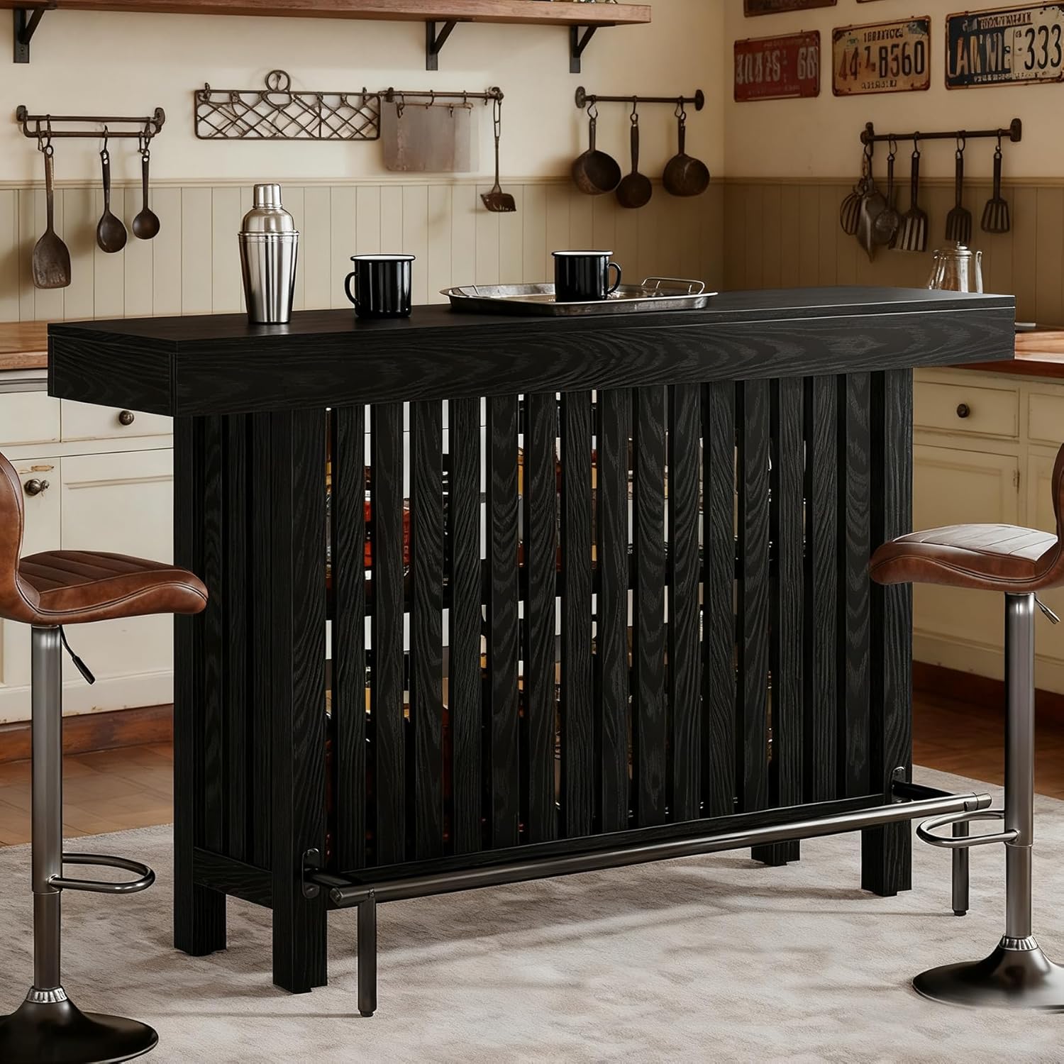 Tribesigns Bar Table with Footrest 63 Inches Modern Home Bar Unit with ...