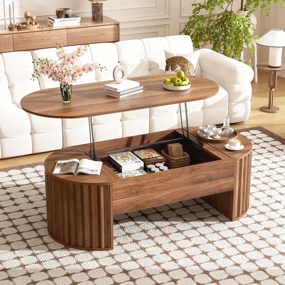 SunJet 47.2 Inch Modern Oval Lift Top Coffee Table with Hidden Storage ...
