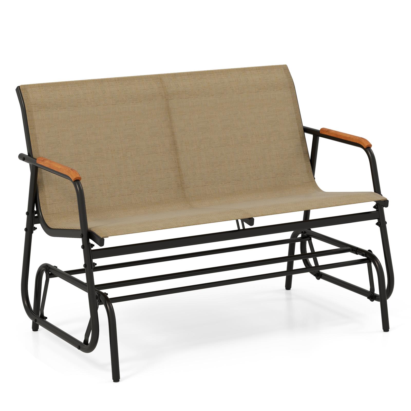 BABOOM 2-Person Patio Glider Bench with Curved Teak Armrests and ...
