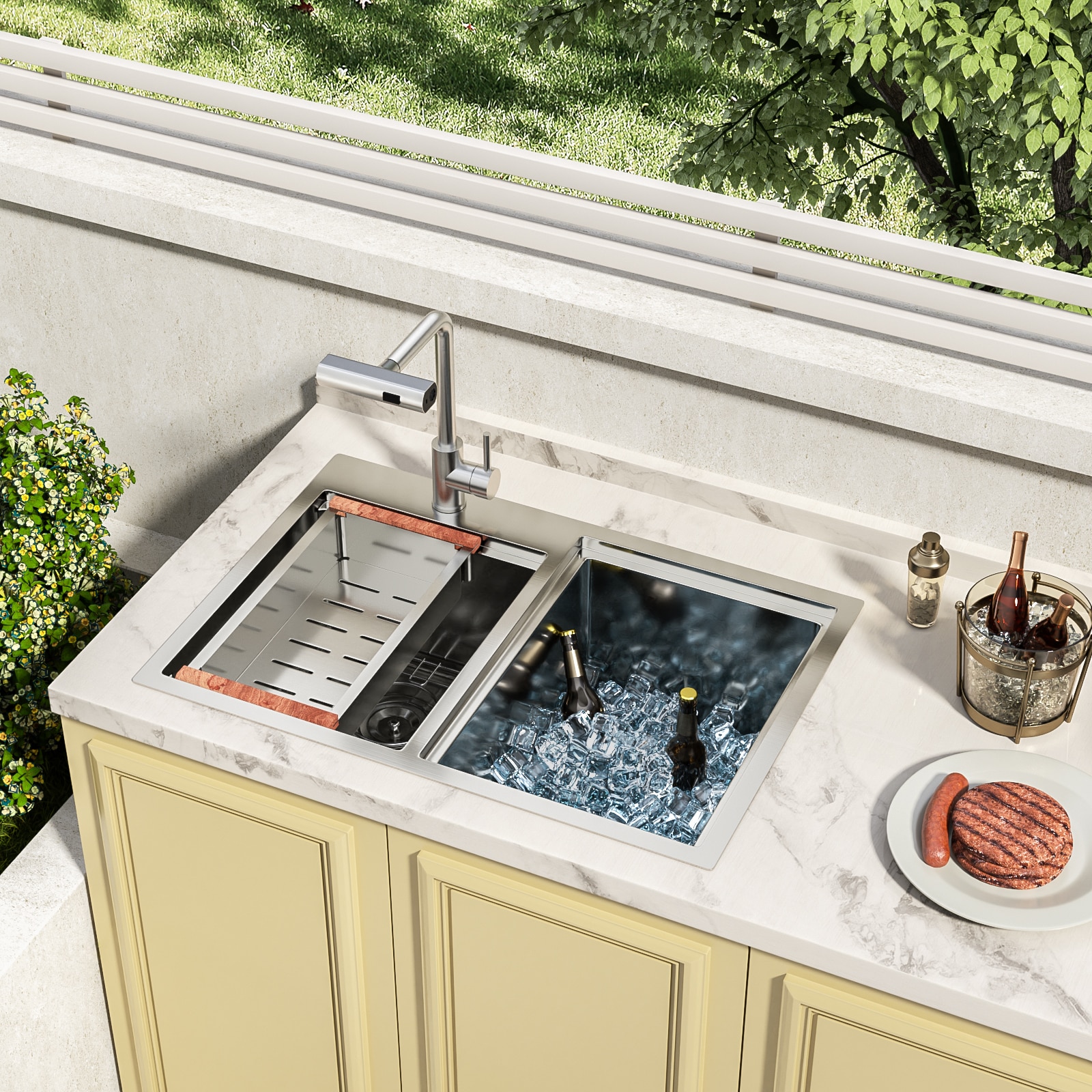 Lordear Tiered/Step-down Drop-in 30-in x 20-in Stainless steel Double ...