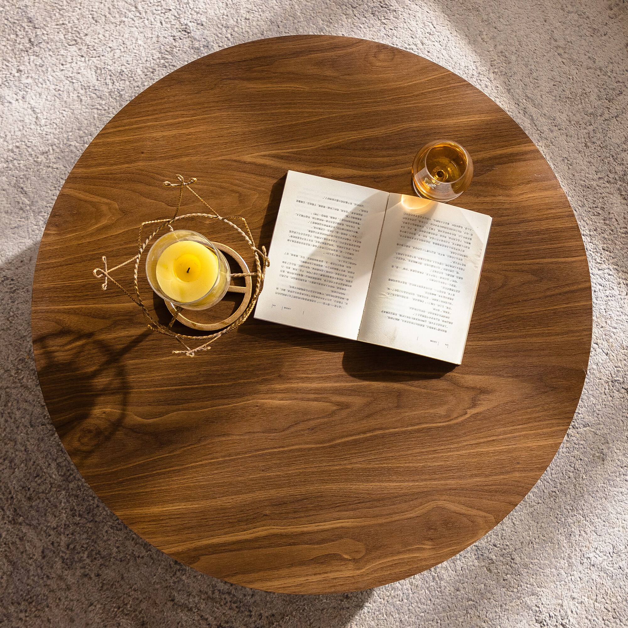 GDFStudio Indoor Modern Wood 30.51 in Round Pedestal Coffee Table with ...