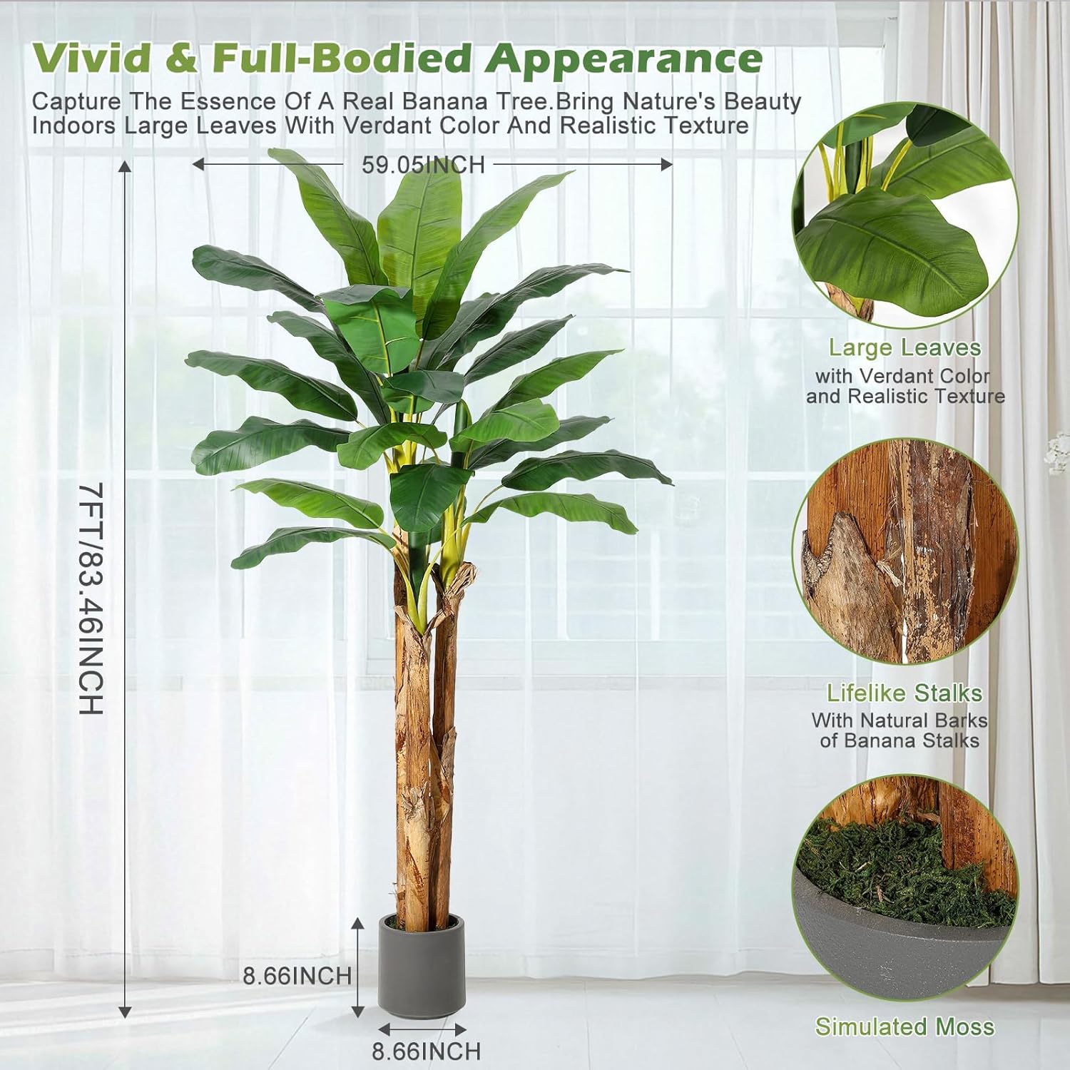 Garvee Artificial Banana Tree - 7FT Faux Banana Tree with Grey Planter ...