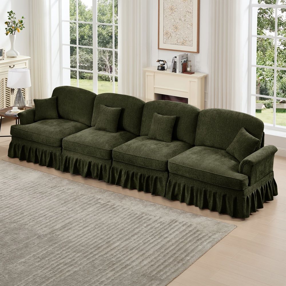 Coolbibila 4-Seater Green Chenille Modular Sectional Sofa Modular Couch ...