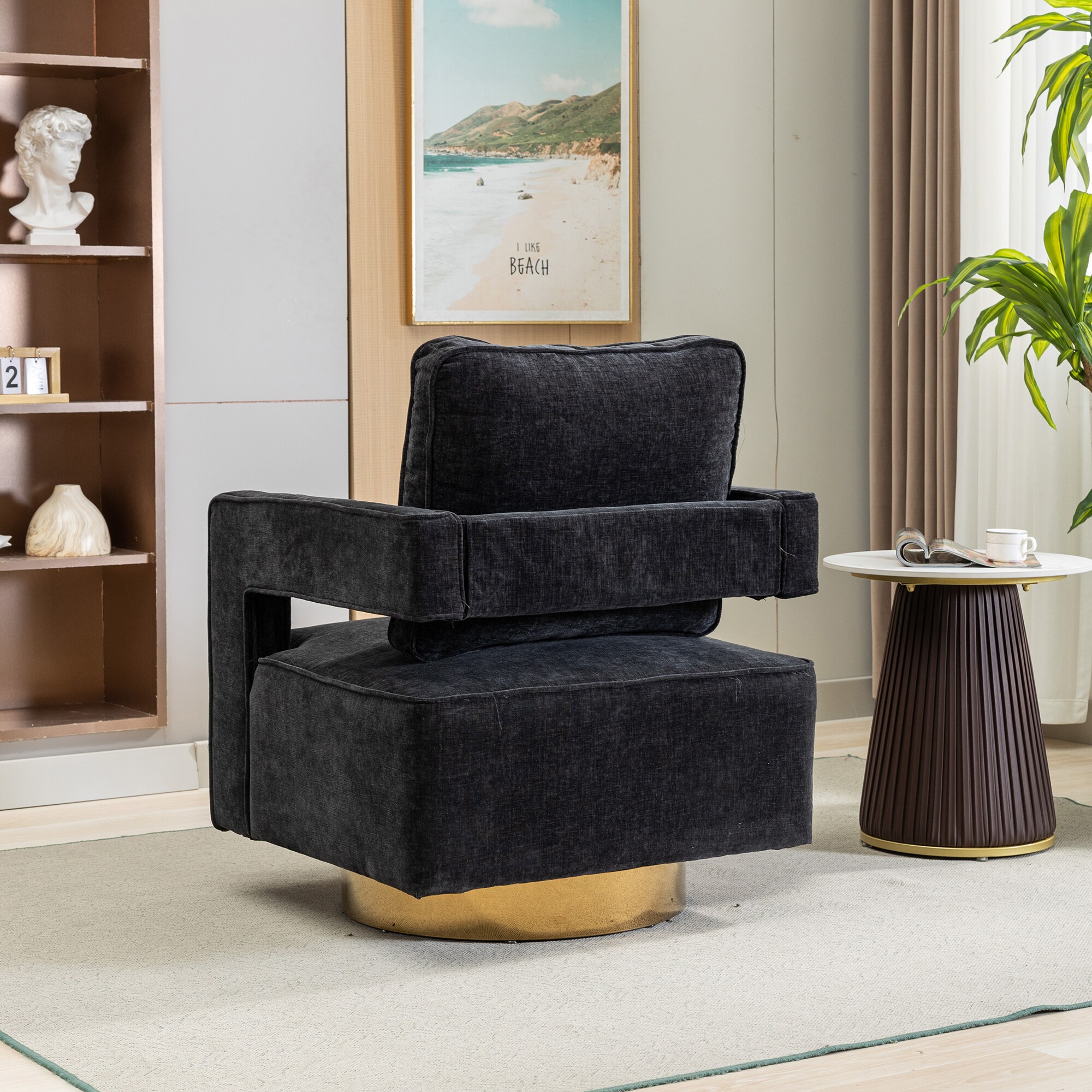 Aortzio Modern Black Chenille Swivel Accent Chair HM-A1010-BLACK at ...