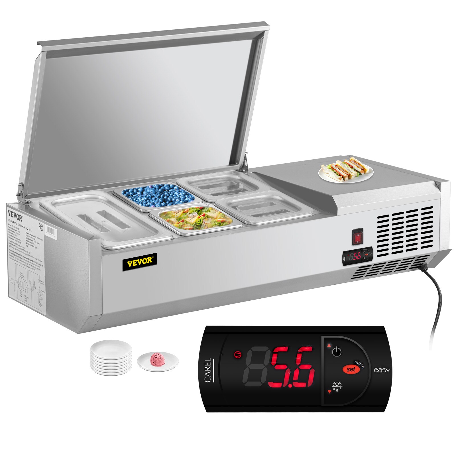 VEVOR 40-Inch Refrigerated Prep Station 15.6-in 304 Stainless Steel ...