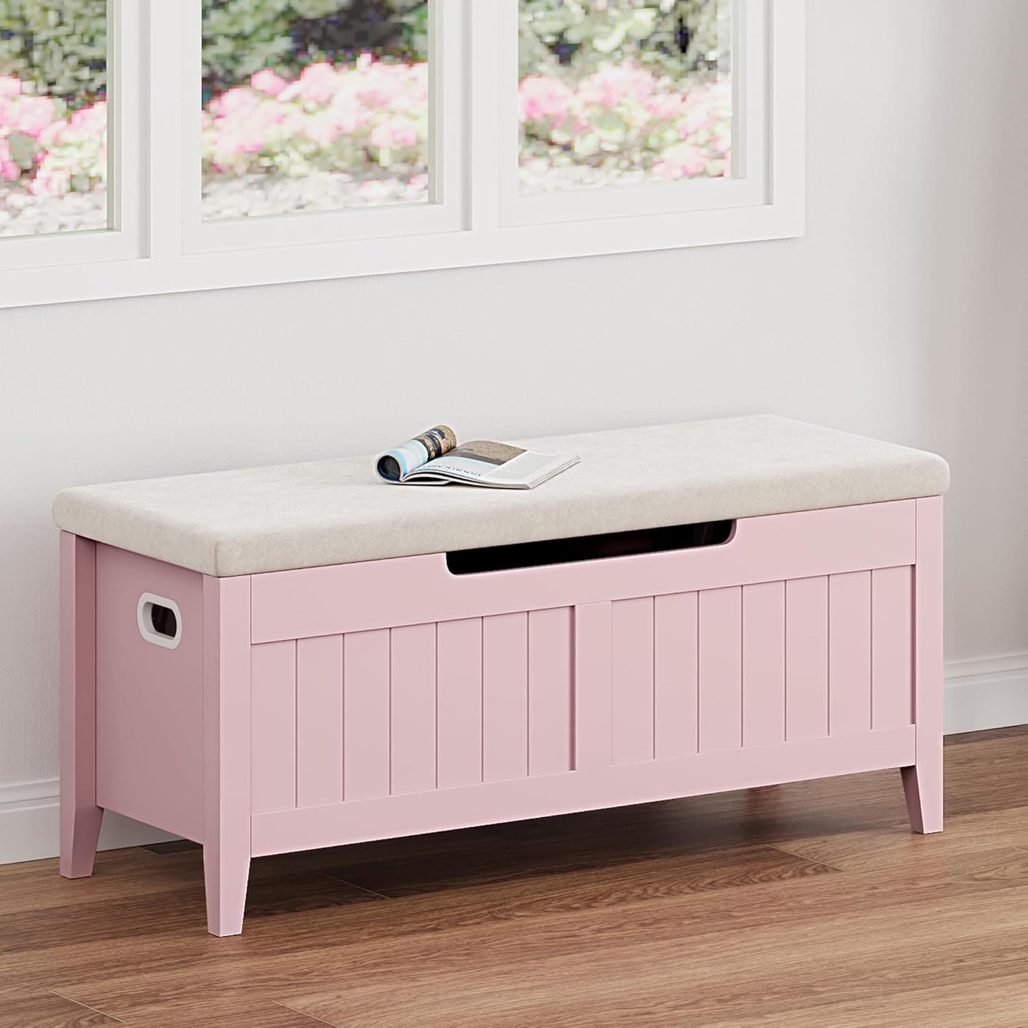 Garvee Storage Bench with Cushion 39.4 Inch Large Wooden Chest with ...