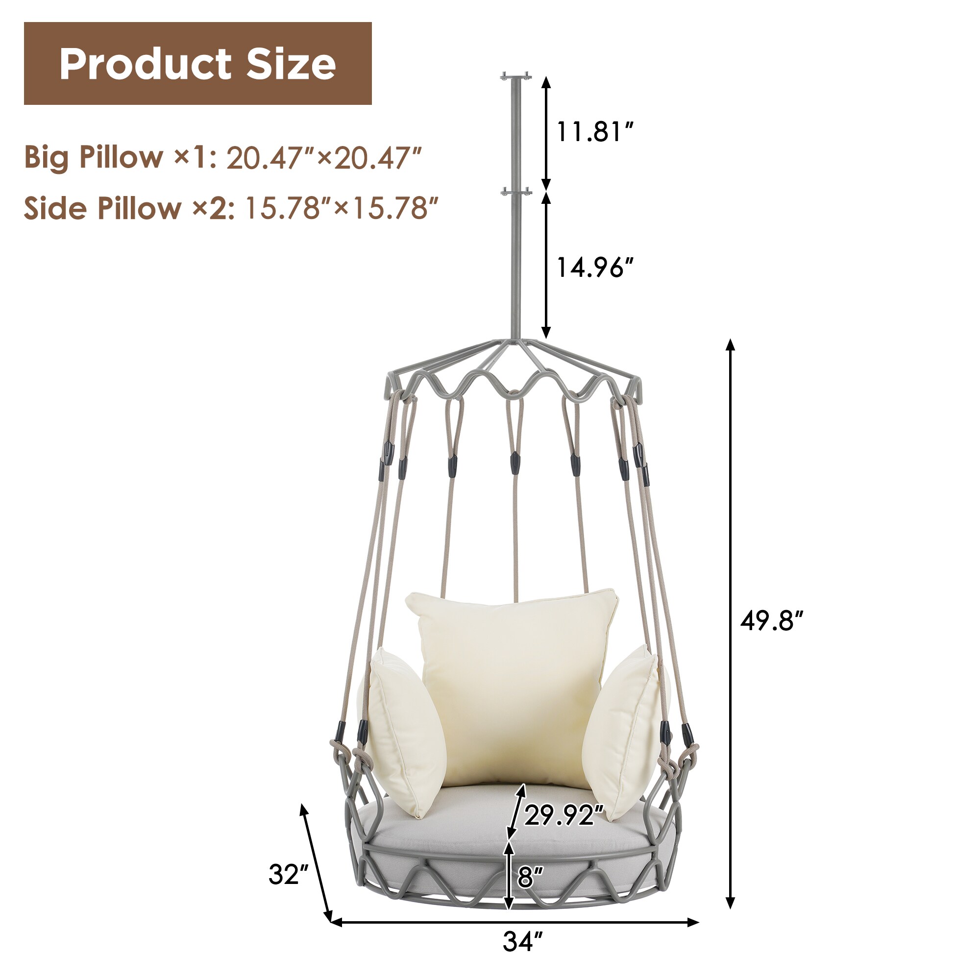Damerin Patio Chairs Beige Iron Frame Hanging Conversation Chair with ...