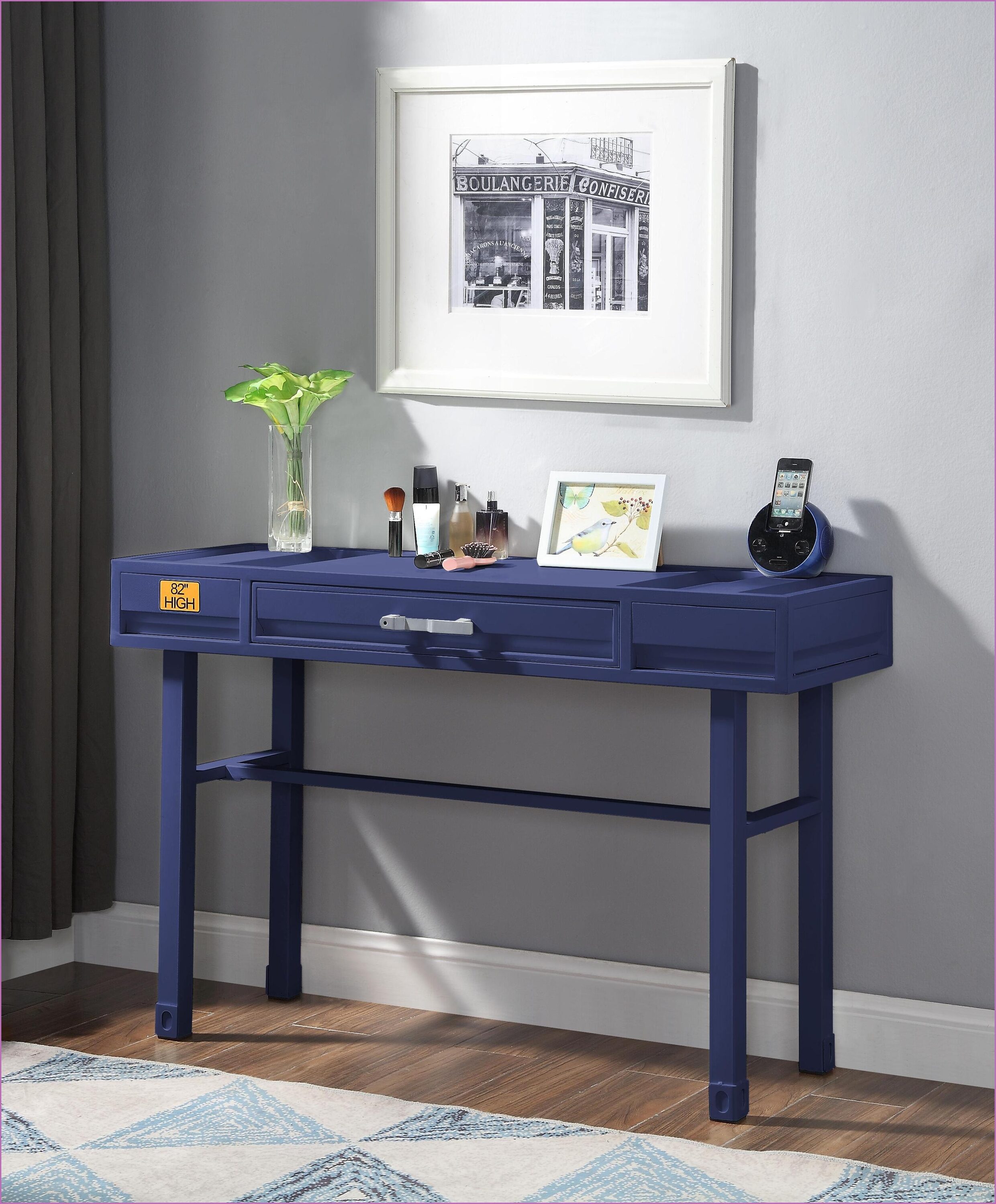 SunJet Desks Cargo Blue Industrial Modern Metal Vanity Desk with ...
