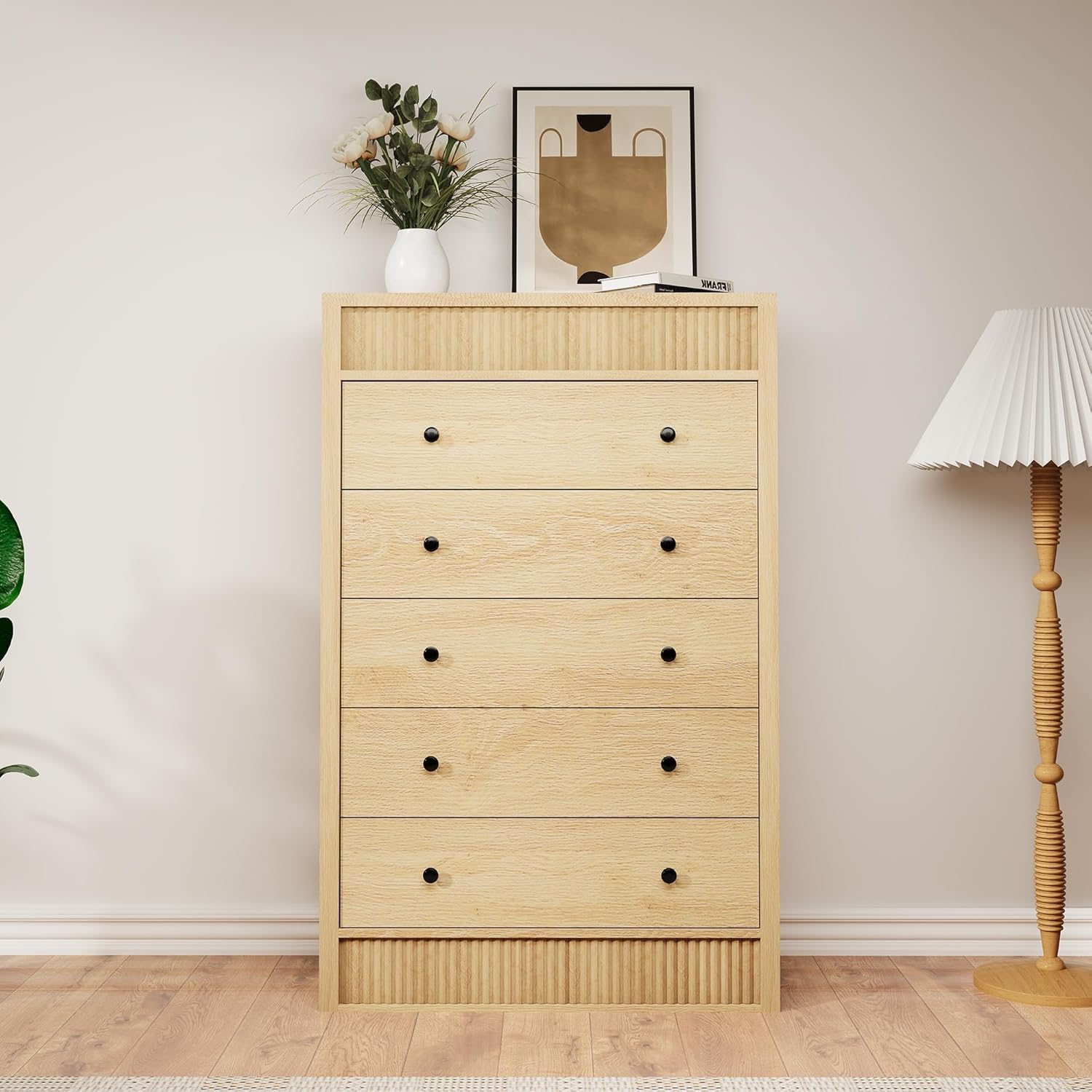 Garvee 5 Drawer Tall Dresser for Bedroom 31.5 inch Wide Fluted Chest of ...