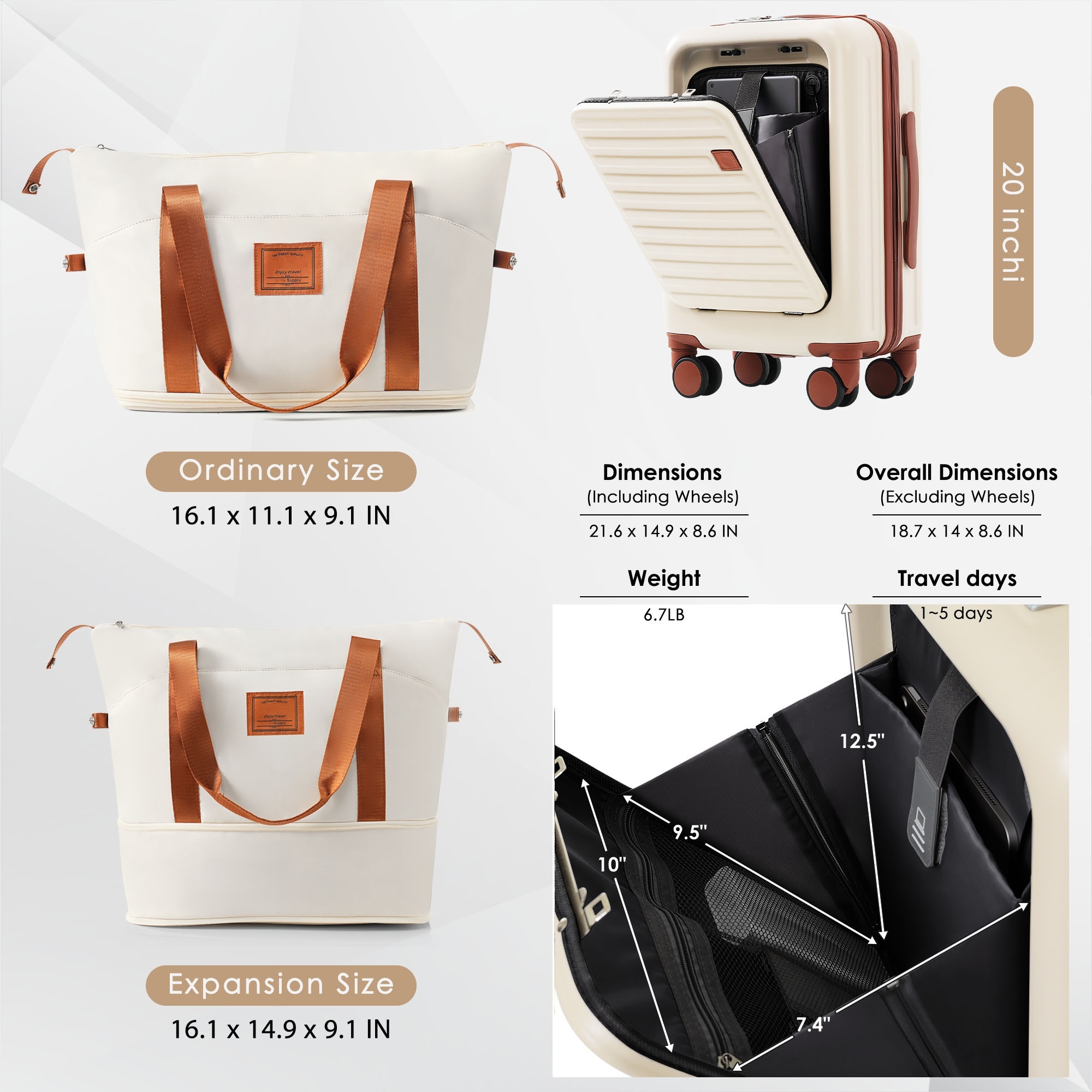 Bybafun 26.5"x 17.3"x10.6" Ivory Plastic Hardshell Suitcase set 2 -Bag ...