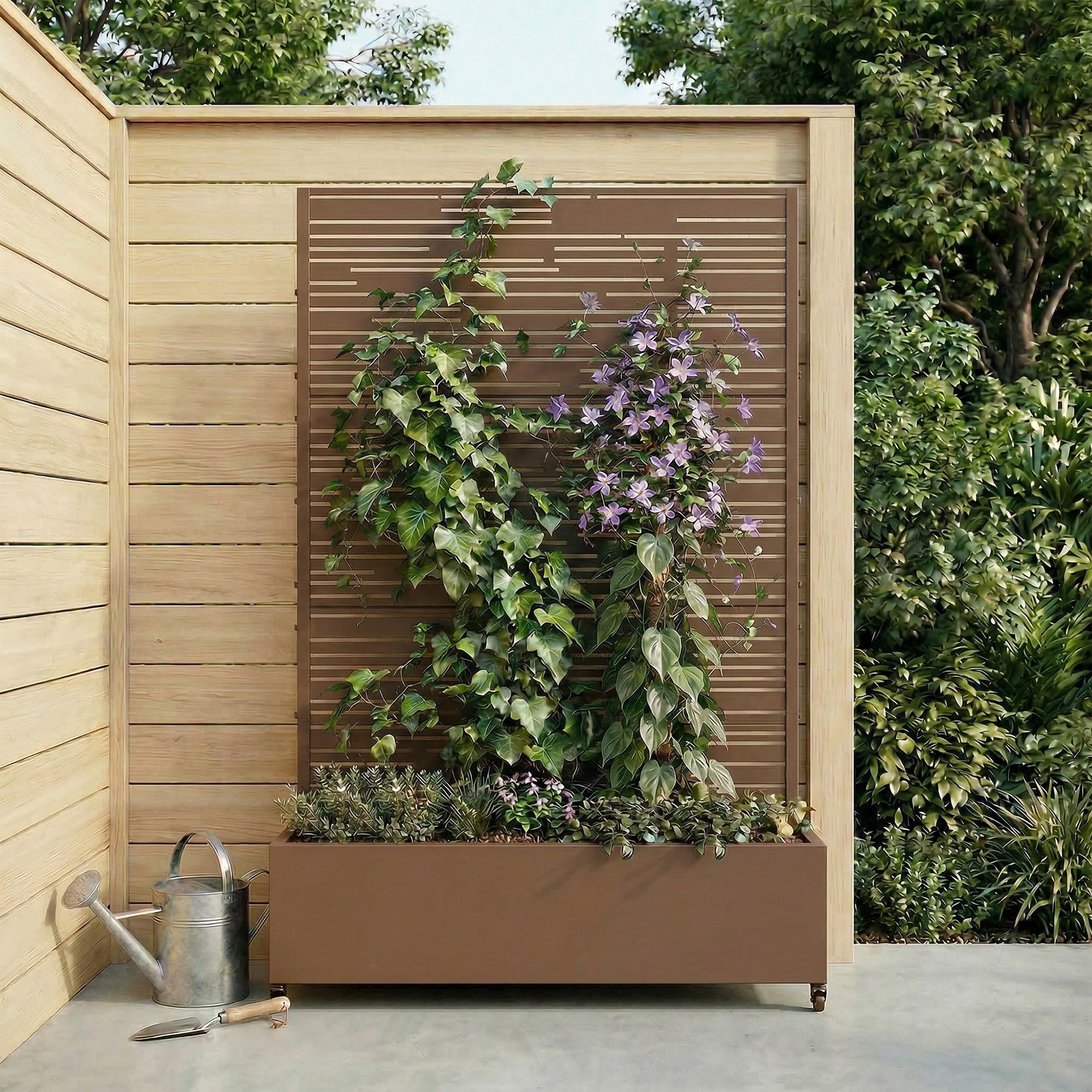 Wooakway 6 ft. H x 4 ft. W Metal Planter Box privacy screen Garden Bed ...