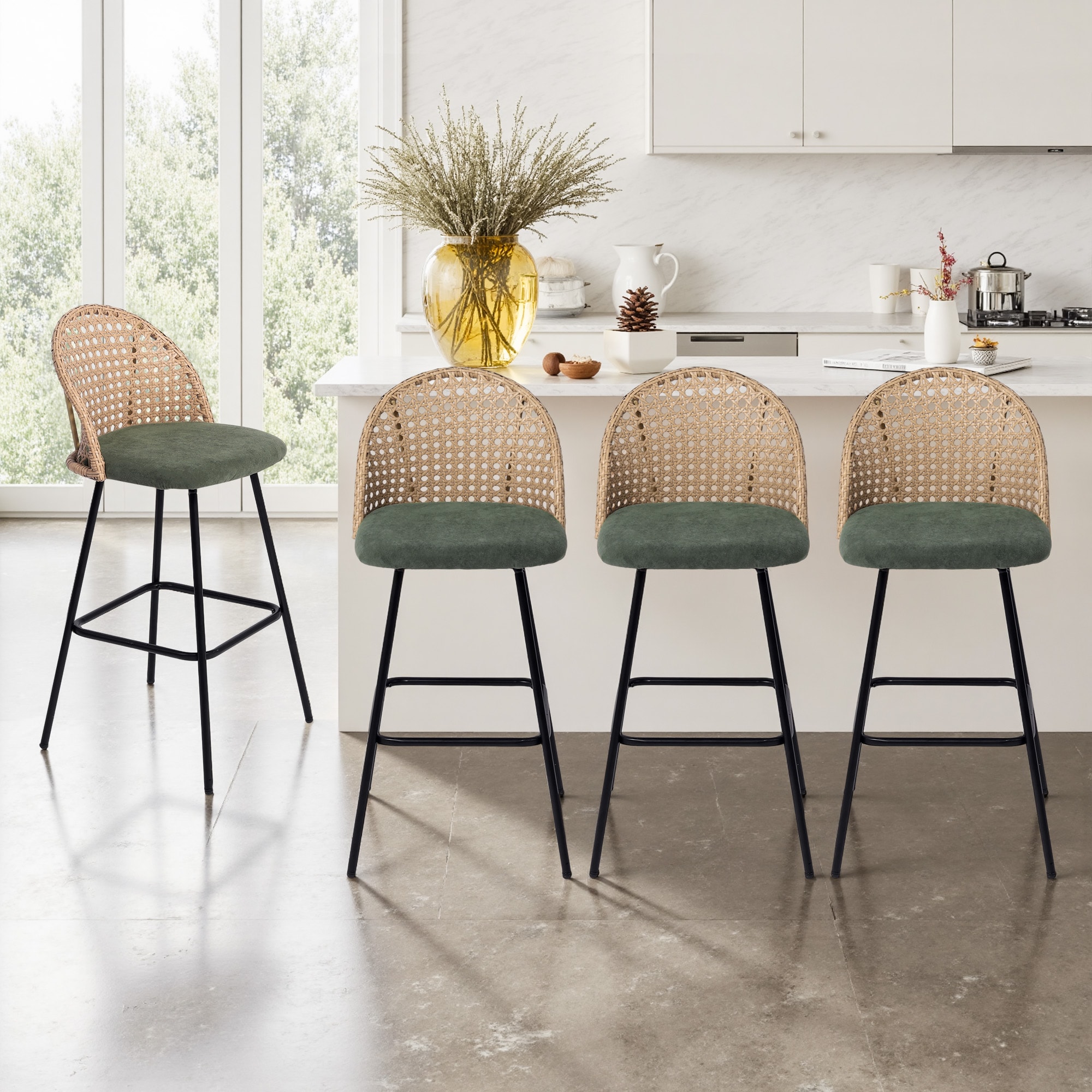 Dreamsidea Bar Stools Counter Stools Set of 4-29 inch Green Boucle with ...