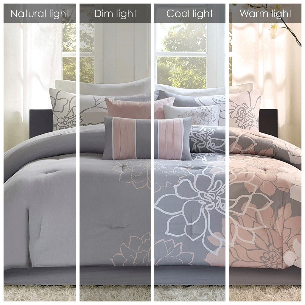 LOVMOR Printed Cotton Sateen Comforter Set Grey/Peach Cal King in the ...