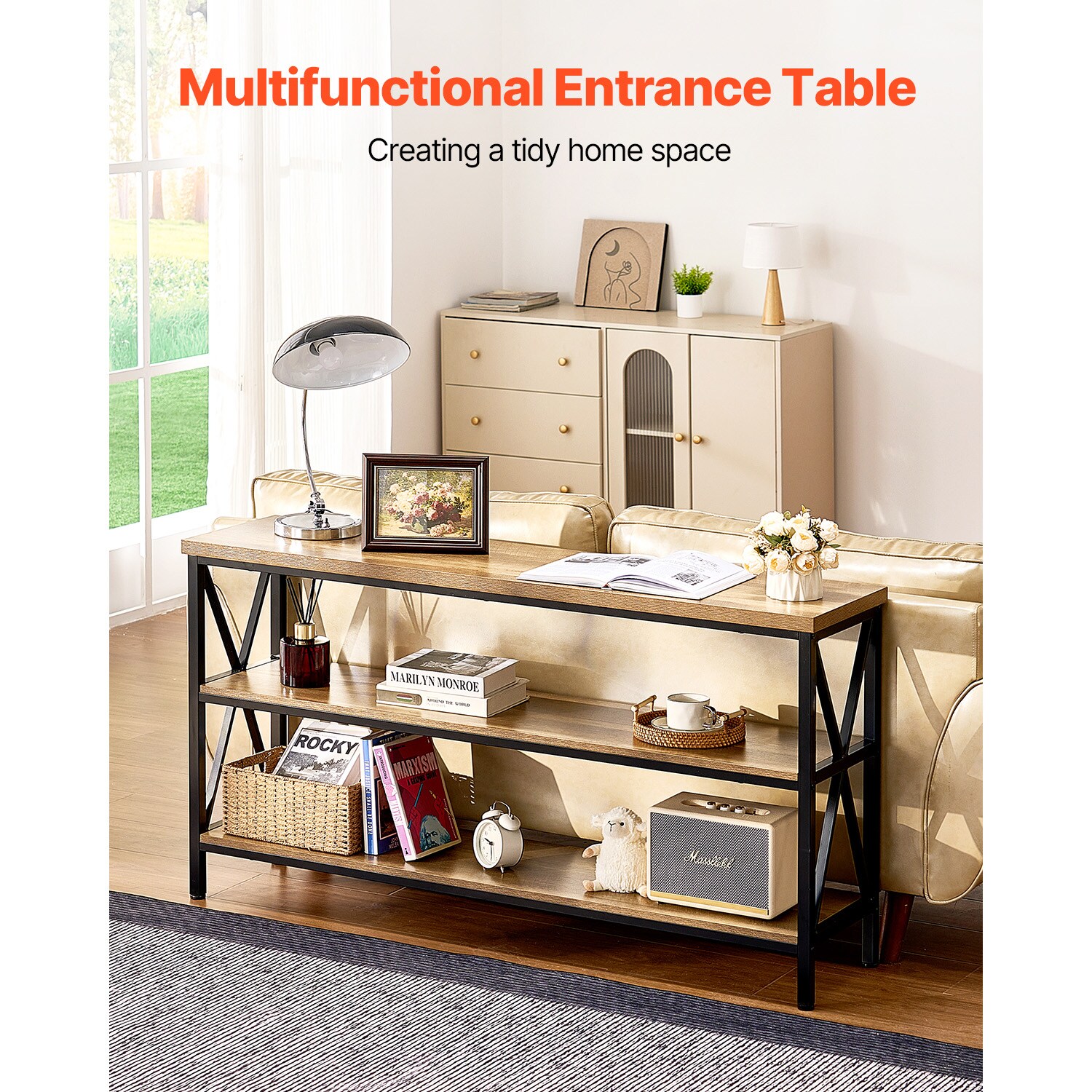 VEVOR Narrow Console Sofa Table 55.1 inches Behind Couch Table 3-Tier ...