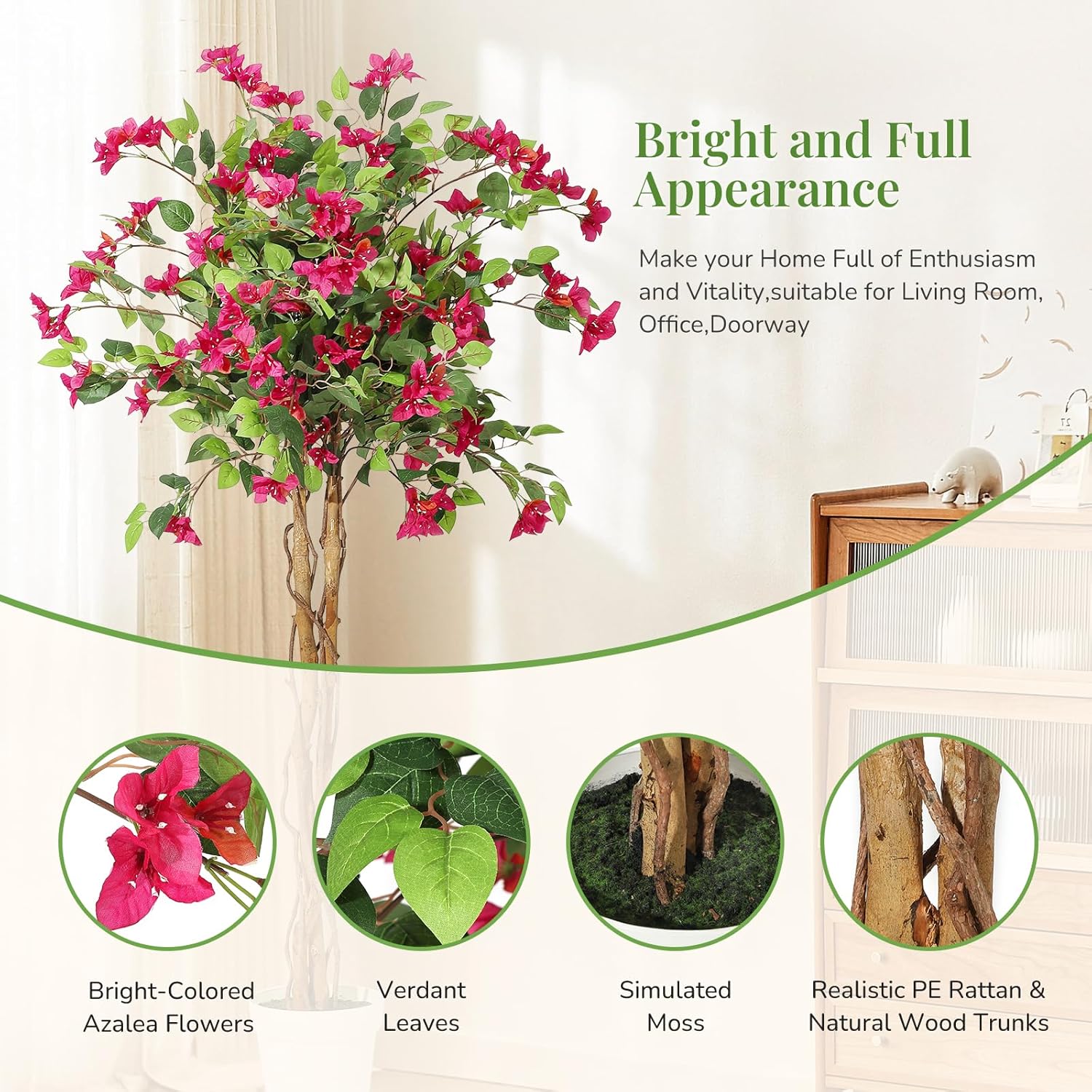 GAOMON 5 Ft Artificial Bougainvillea Tree Tall Potted Faux Tree with ...