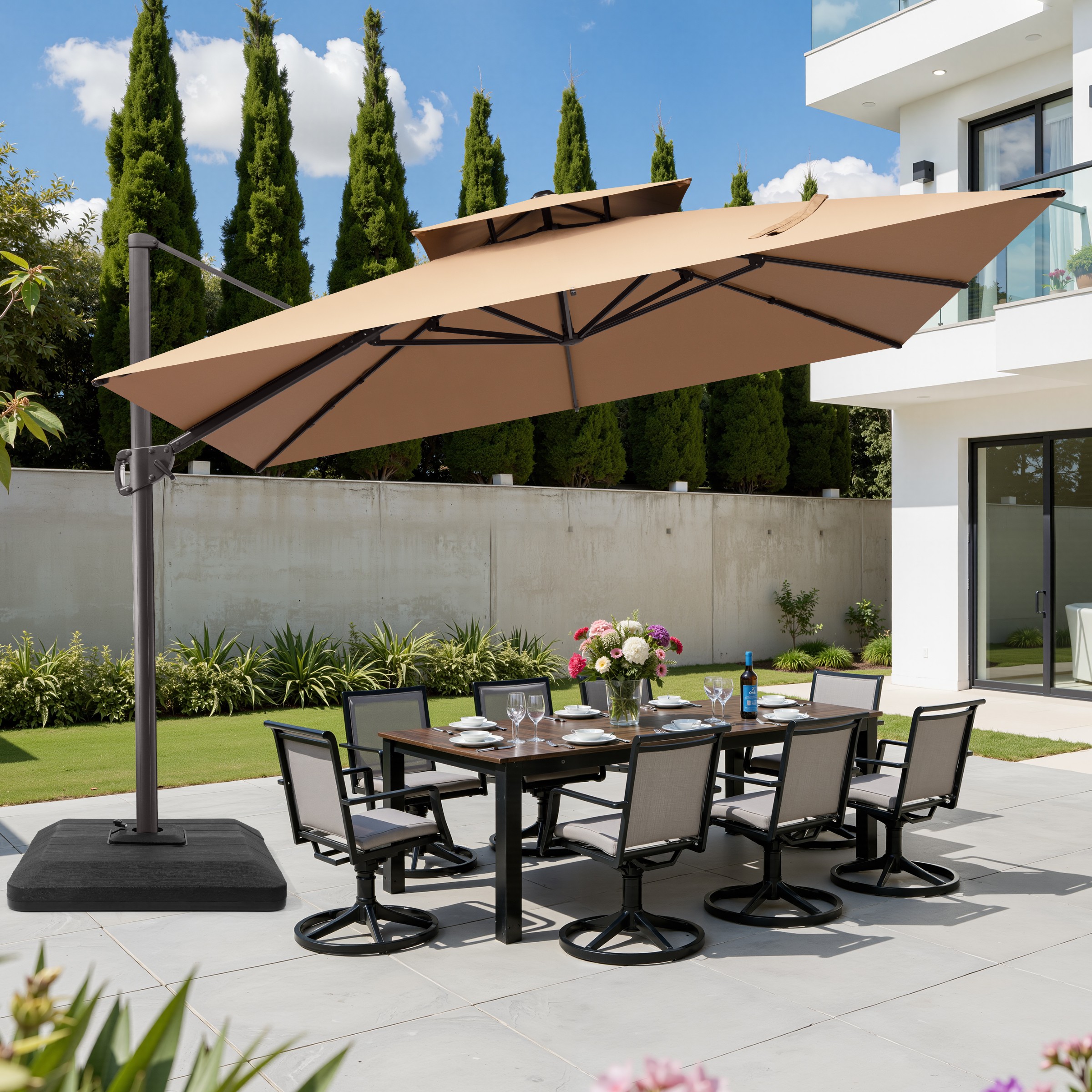 Crestlive Products 11-ft Aluminum Tan Slide-tilt Cantilever Patio ...