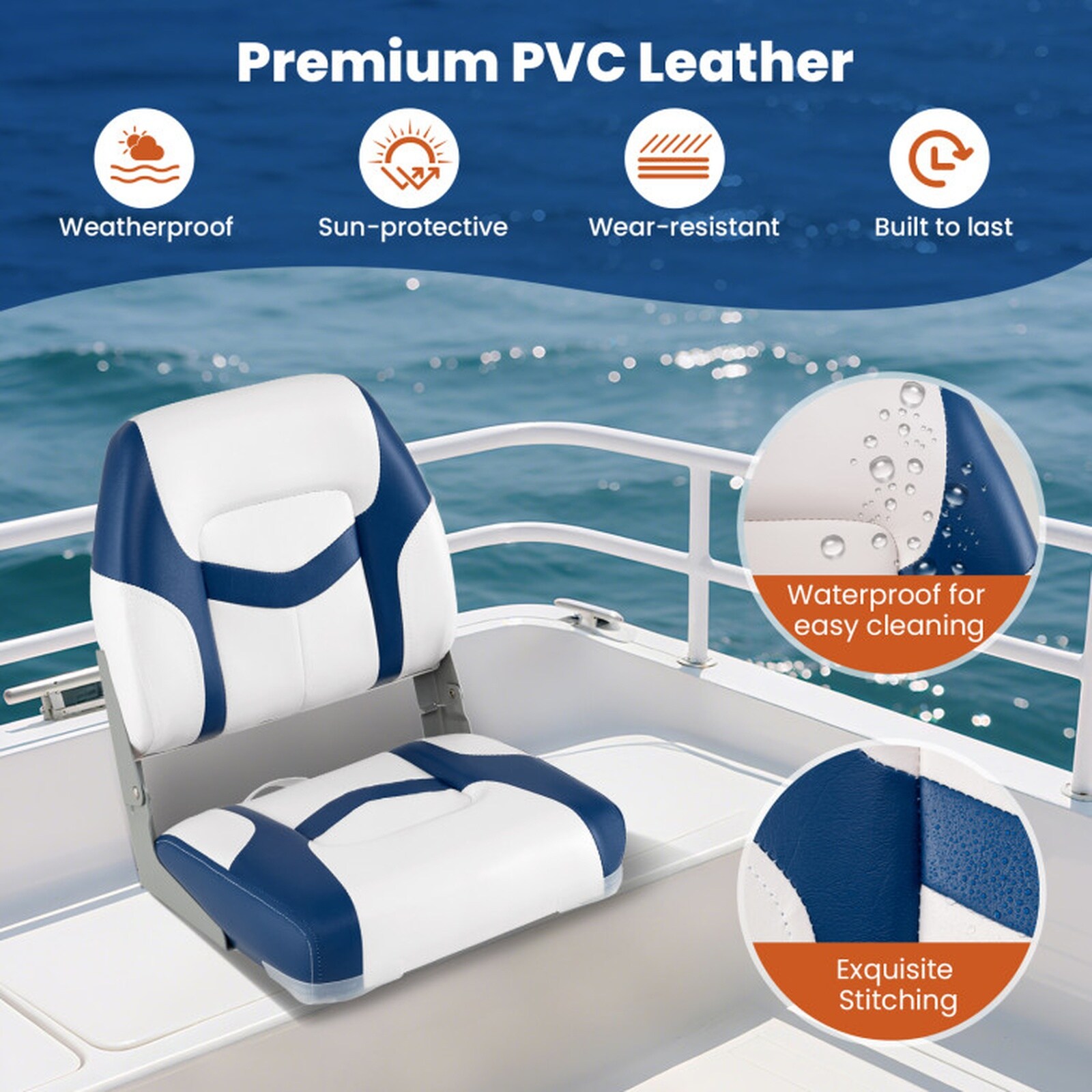 SUGIFT 2-Pack Boat Seats with Fixing Bolts and Hinges-Blue in the Patio ...