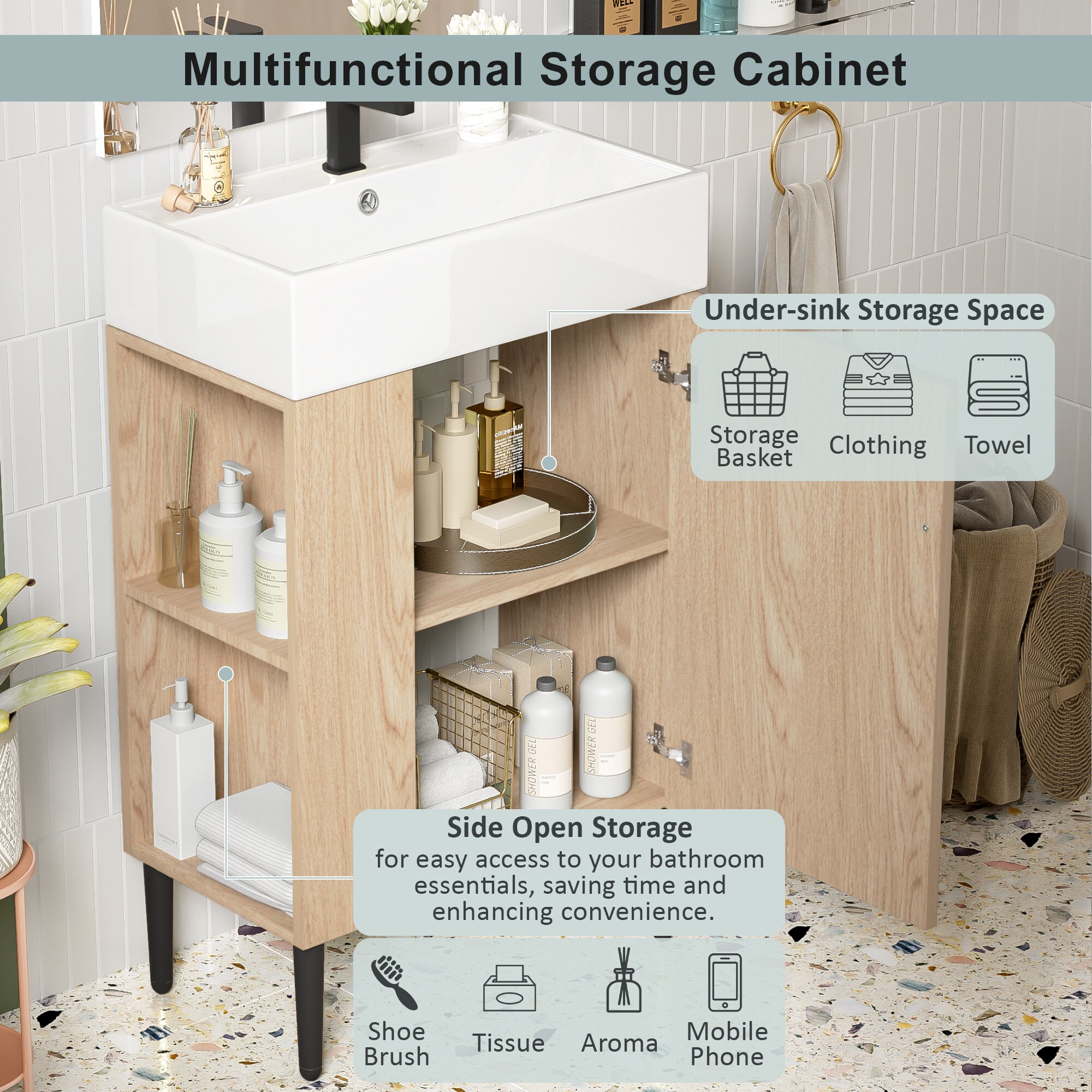 Tatayosi 21.6 inch Modern Bathroom Vanity with Ceramic Sink Left Side ...