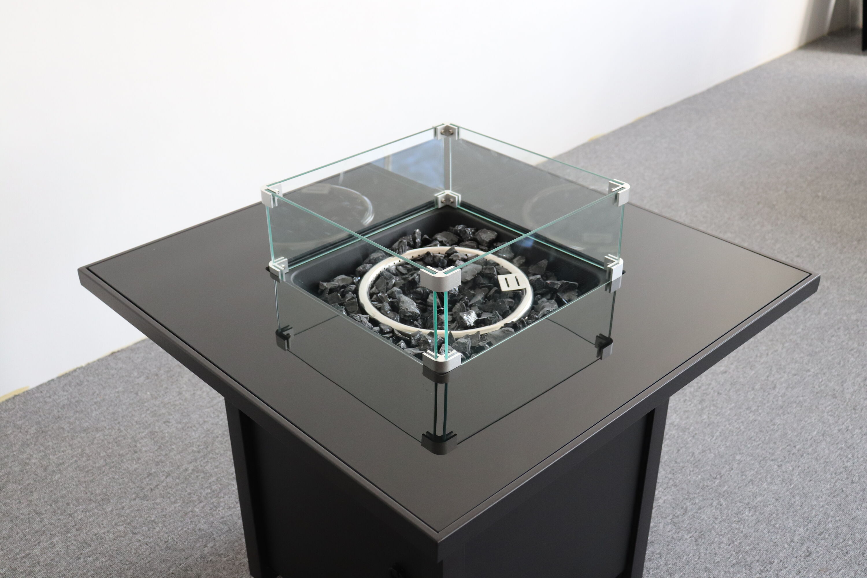 Tatayosi 30 Inches Black Powder-Coated Metal Fire Pit with Smoked Glass ...