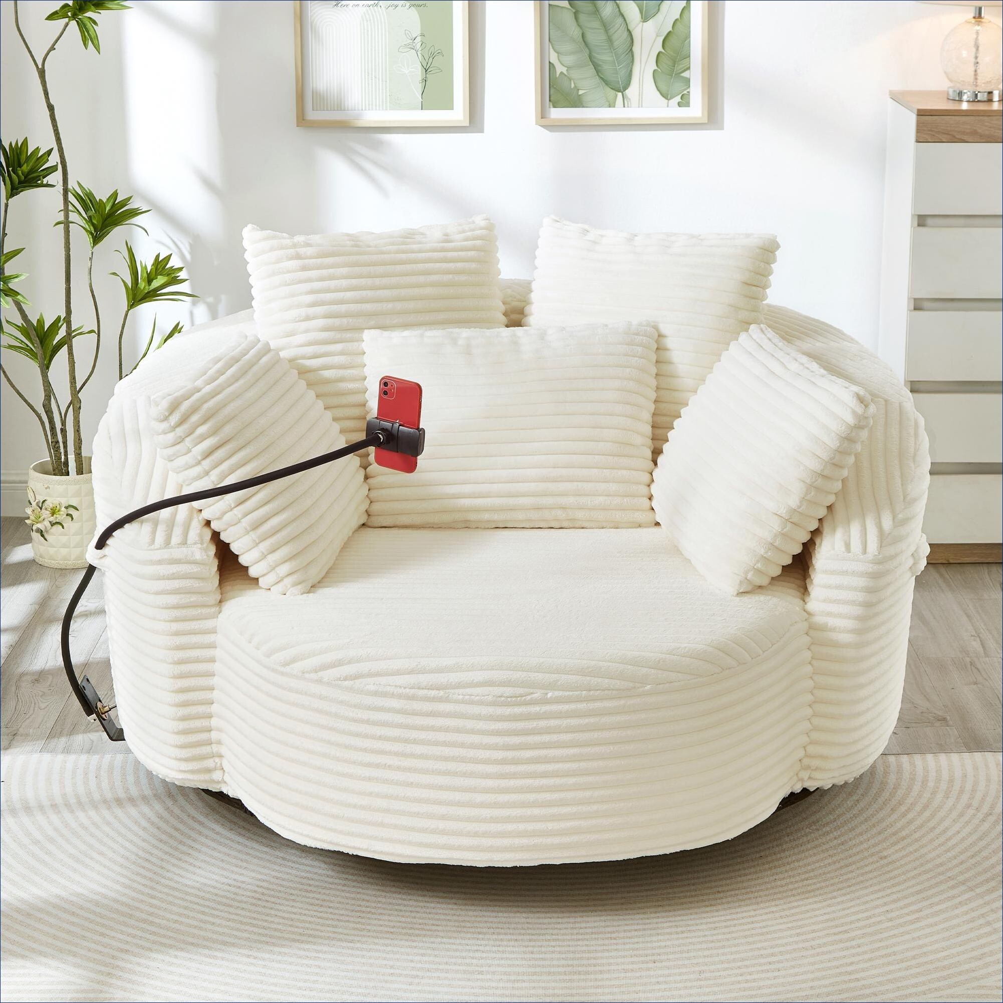 Watnature 1-2 Seater 360 Swivel Accent Barrel Chair Upholstered ...