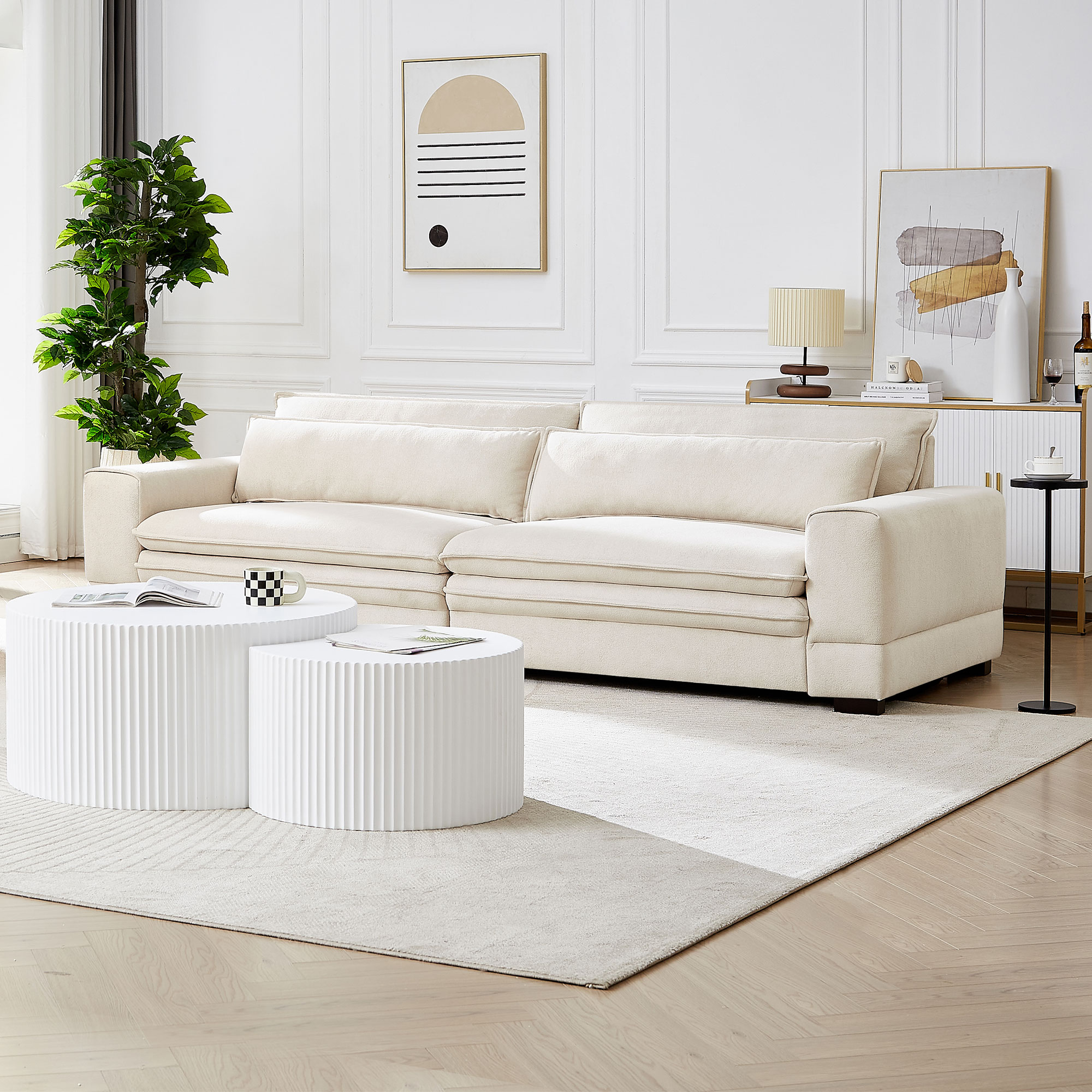 Clihome Upholstered Couch 104.72-in W Midcentury Beige 2-seater ...