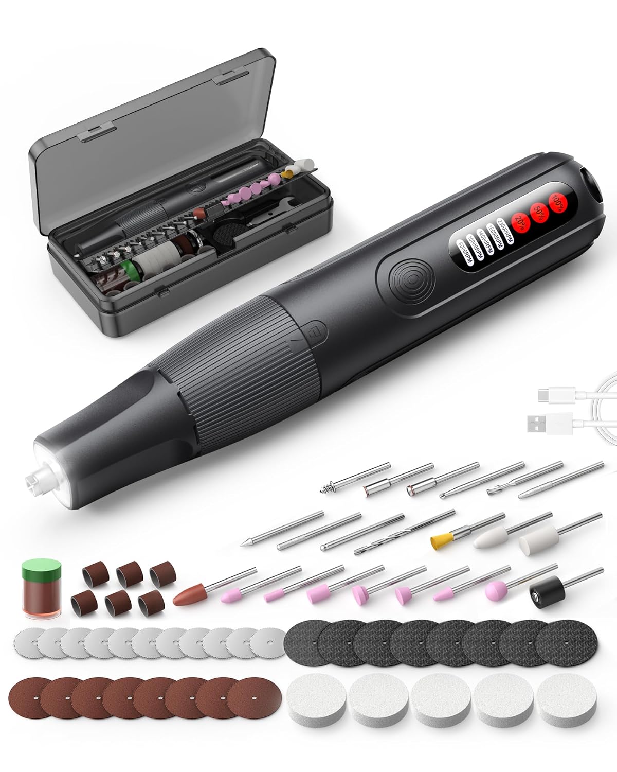 HARDELL 8V Cordless Rotary Tool Kit with Auto-Lock Chuck 5 Variable ...