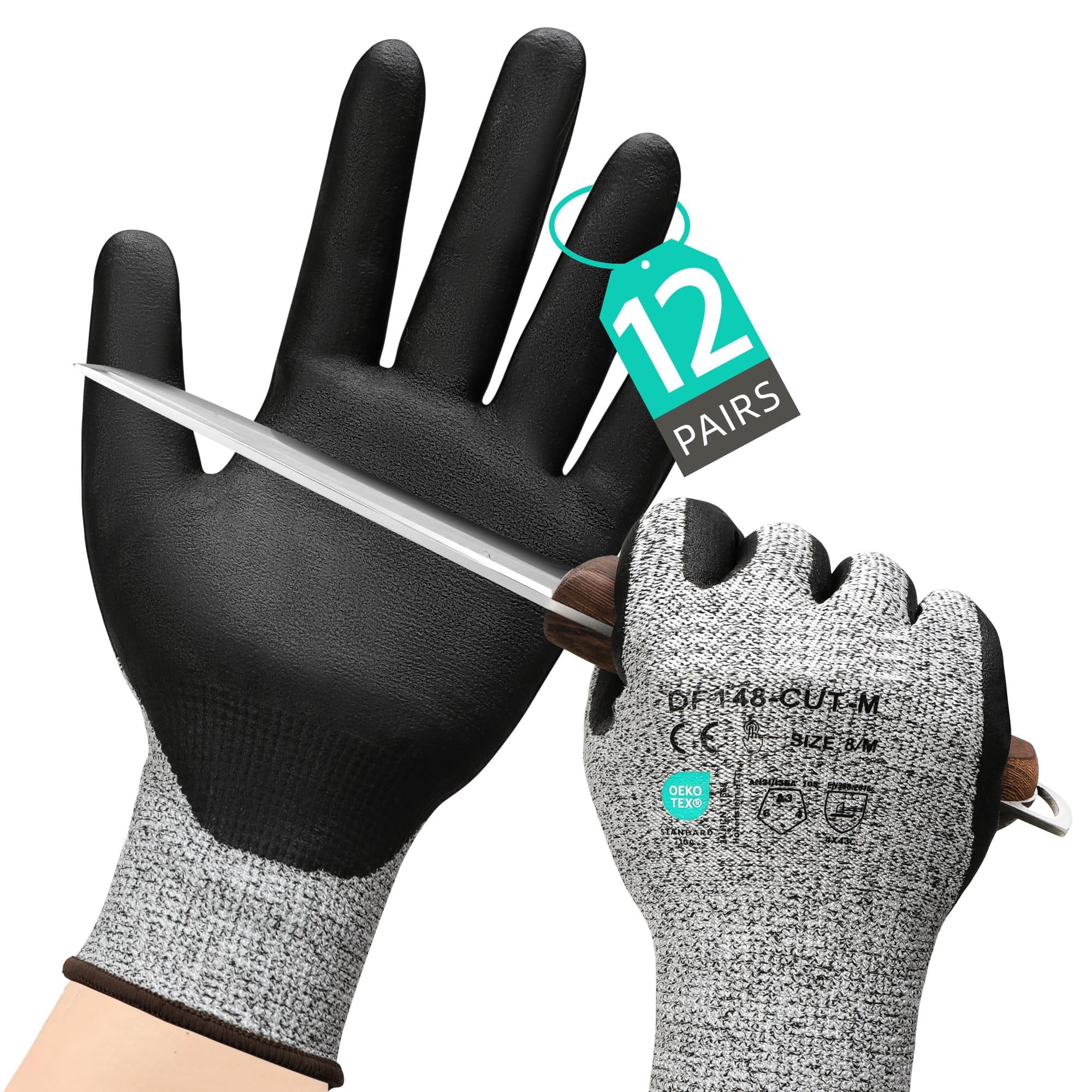 Anqtovp A3 Cut Resistant Work Gloves Touchscreen Foam Nitrile Coated 12 ...