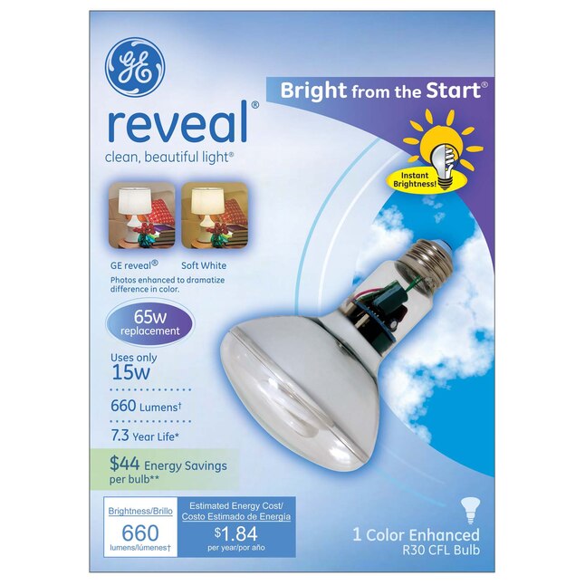 GE Reveal 65-Watt EQ BR30 Color-enhancing Flood CFL Light Bulb at Lowes.com GE Reveal 65-Watt EQ BR30 Color-enhancing Flood CFL Light Bulb at Lowes.com