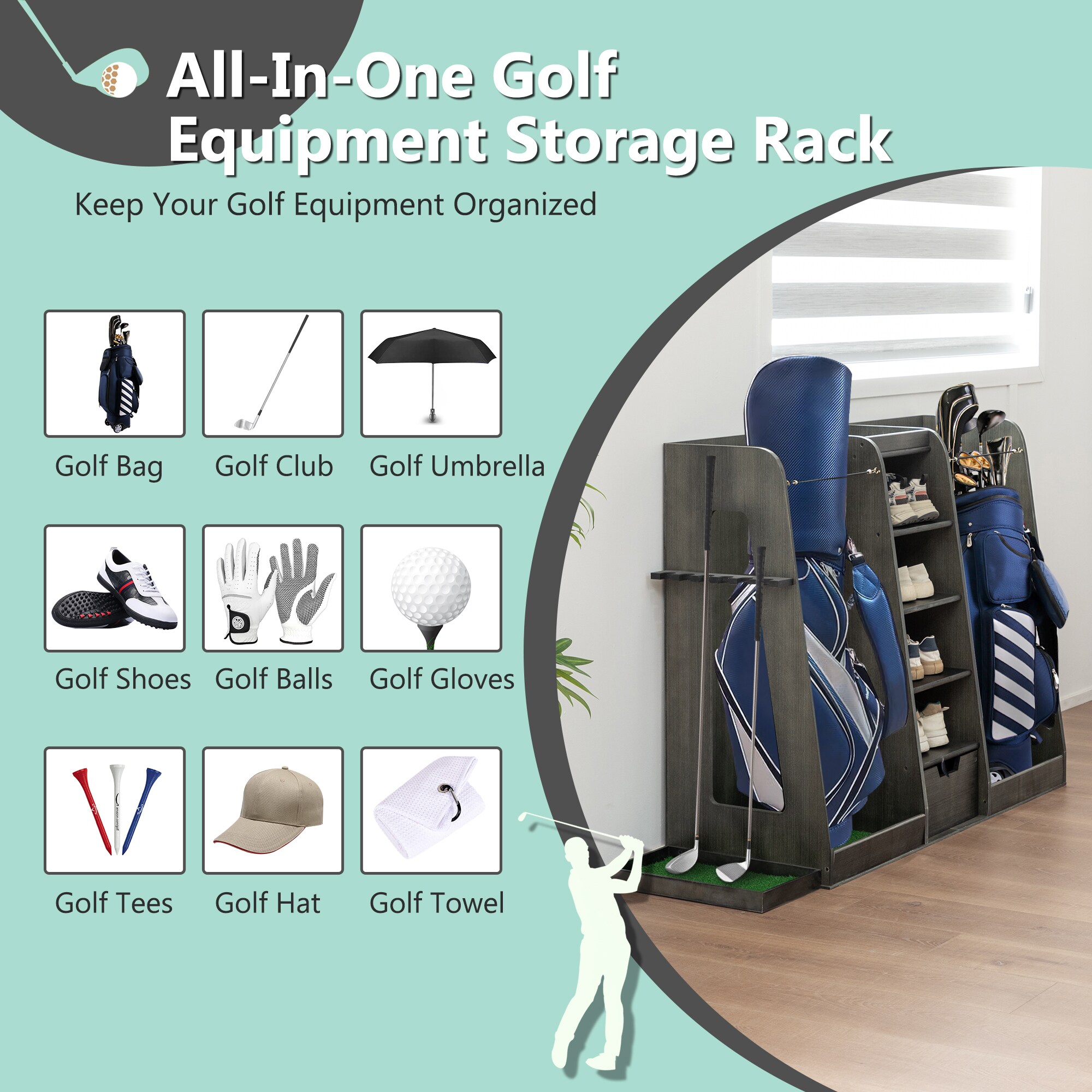 Tatayosi Wooden Golf Bag Organizer and Storage Rack High Quality Wooden ...