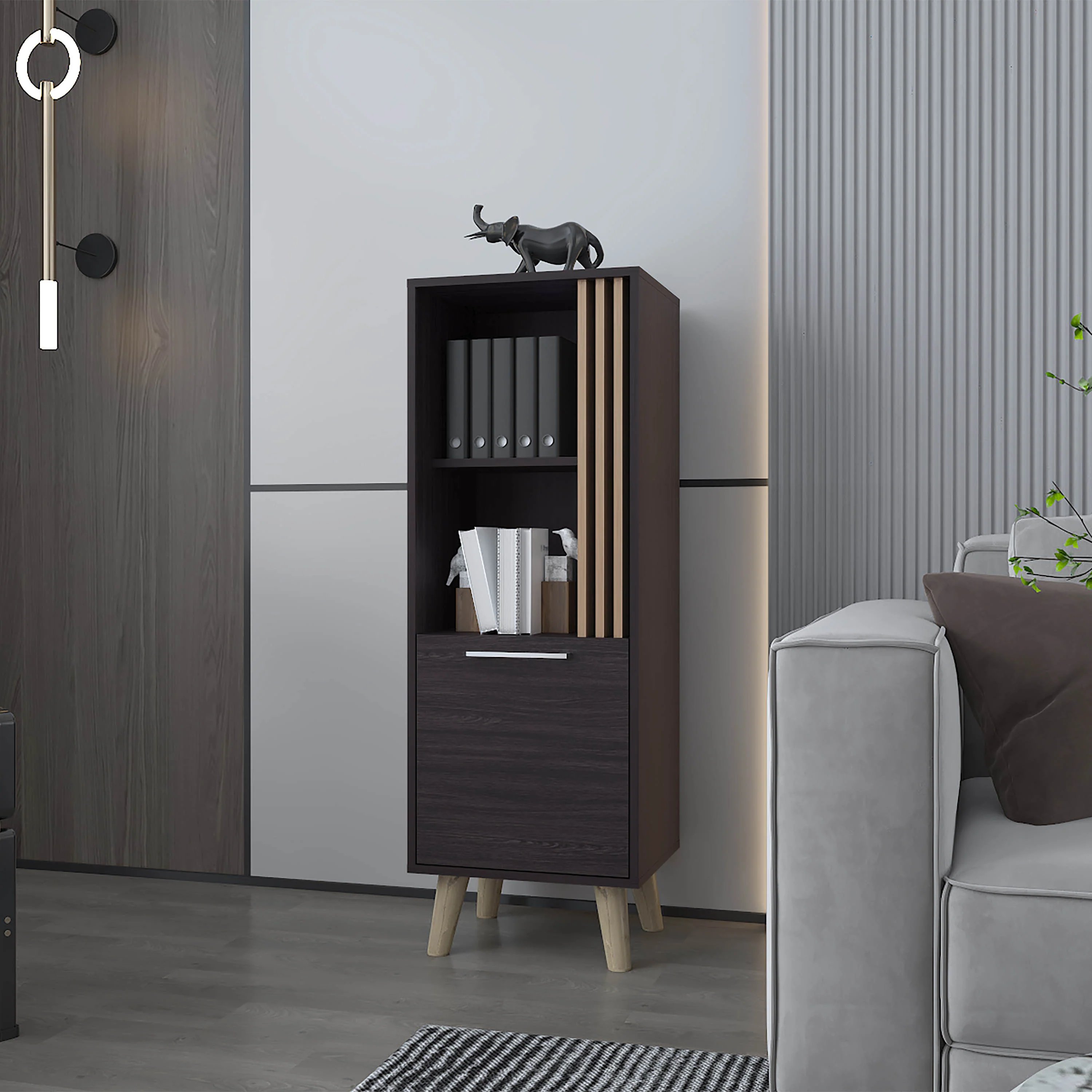 Watnature 47.2 Inch Tall Contemporary Storage Cabinet With Open And ...