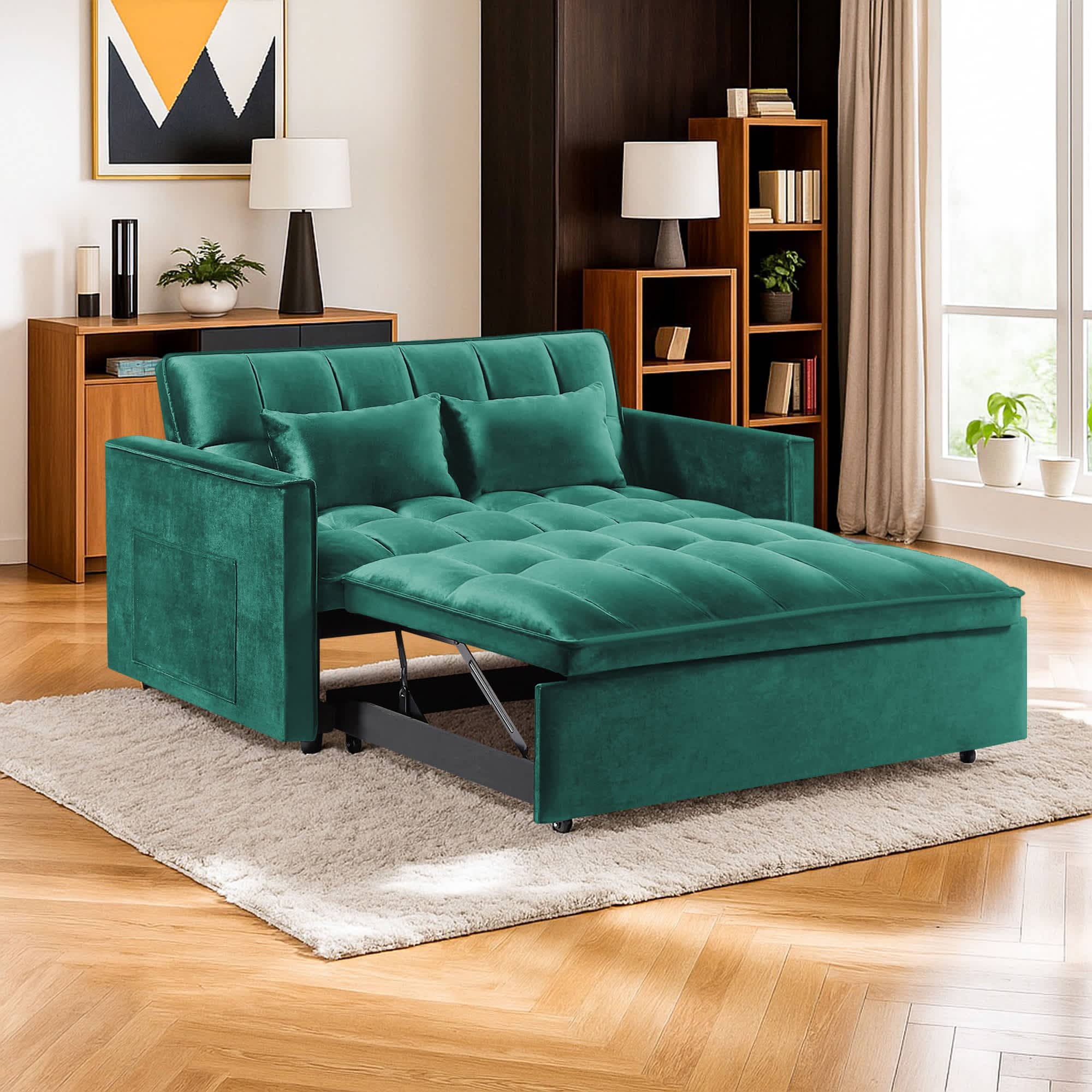 VERYKE 54 inch Futon Sofa Bed with Adjustable Backrest and Side Pockets ...