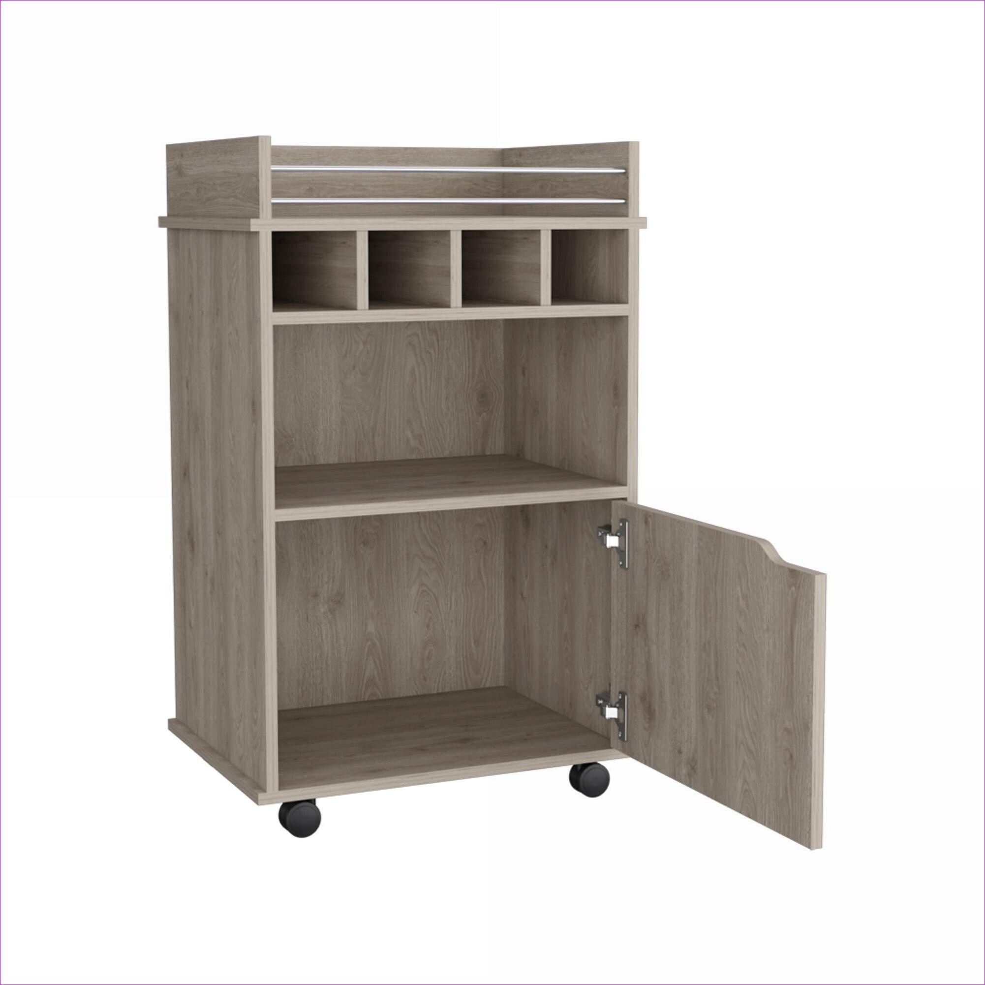 Watnature Neutral Beige Storage Bar Cart Compact Engineered Wood for ...