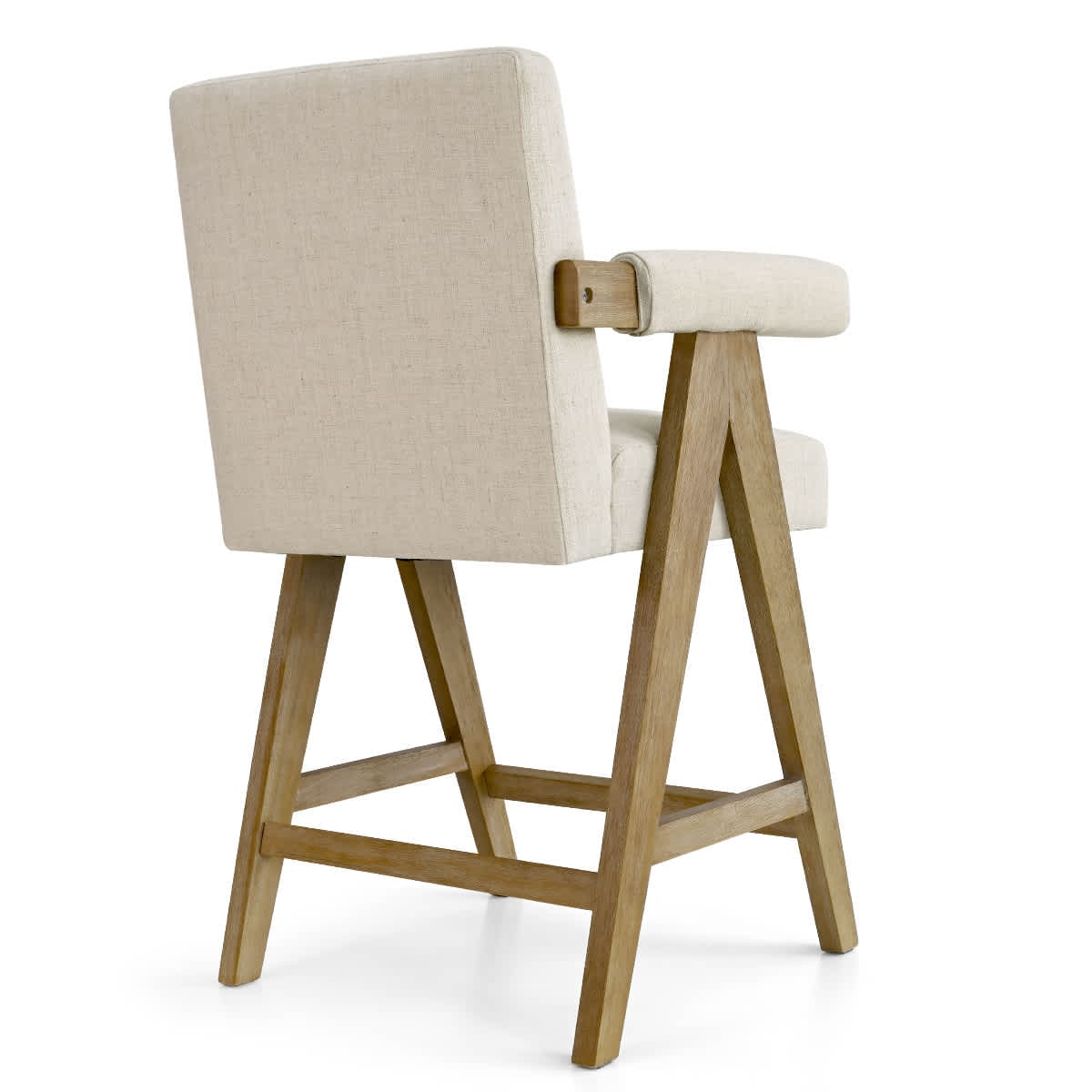 Maison Boucle Beige Linen Counter Stools with Arms 25 Inch Seat and ...