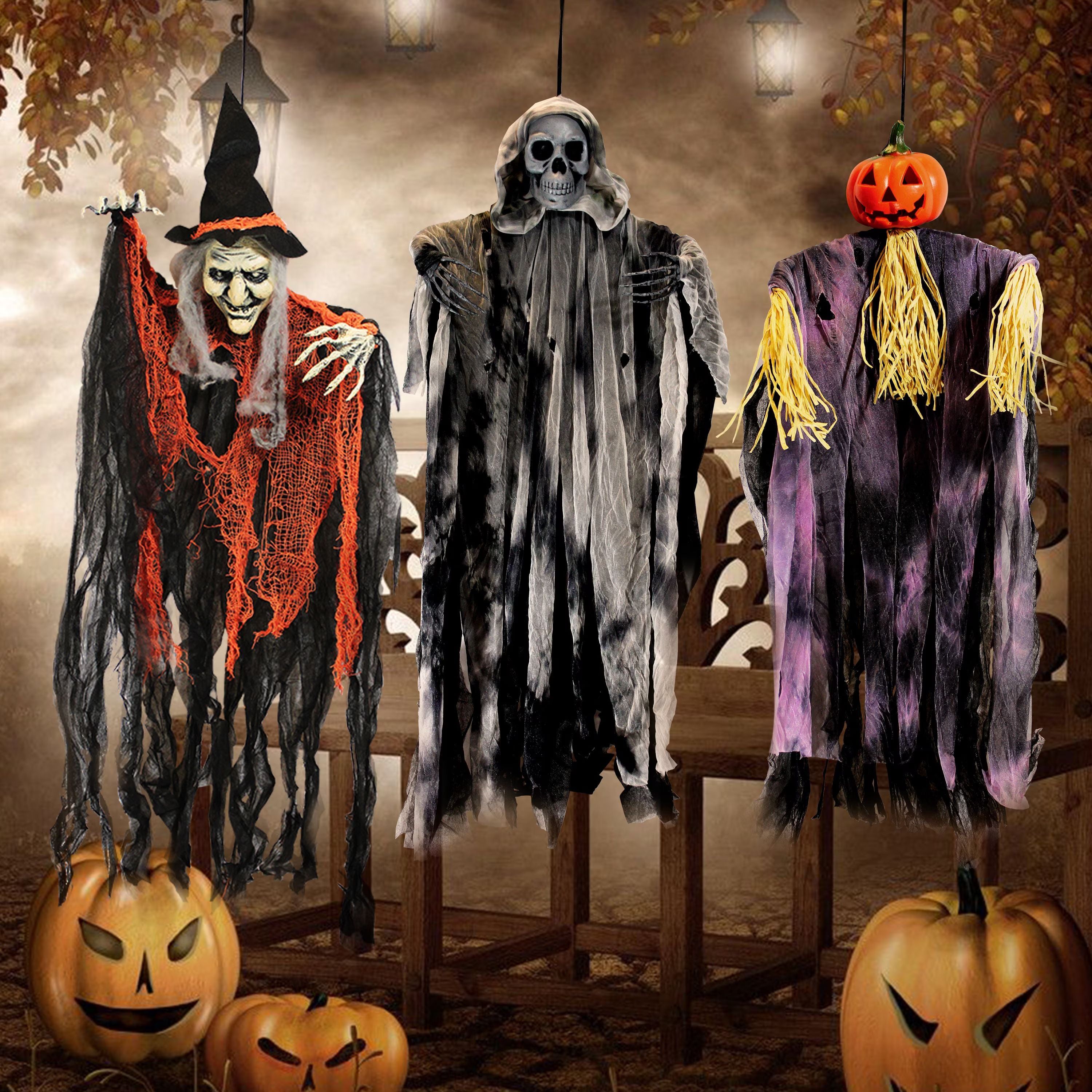 Joyfy 3Pcs 35 Halloween Hanging Ghosts Witch Pumpkin in the Halloween ...