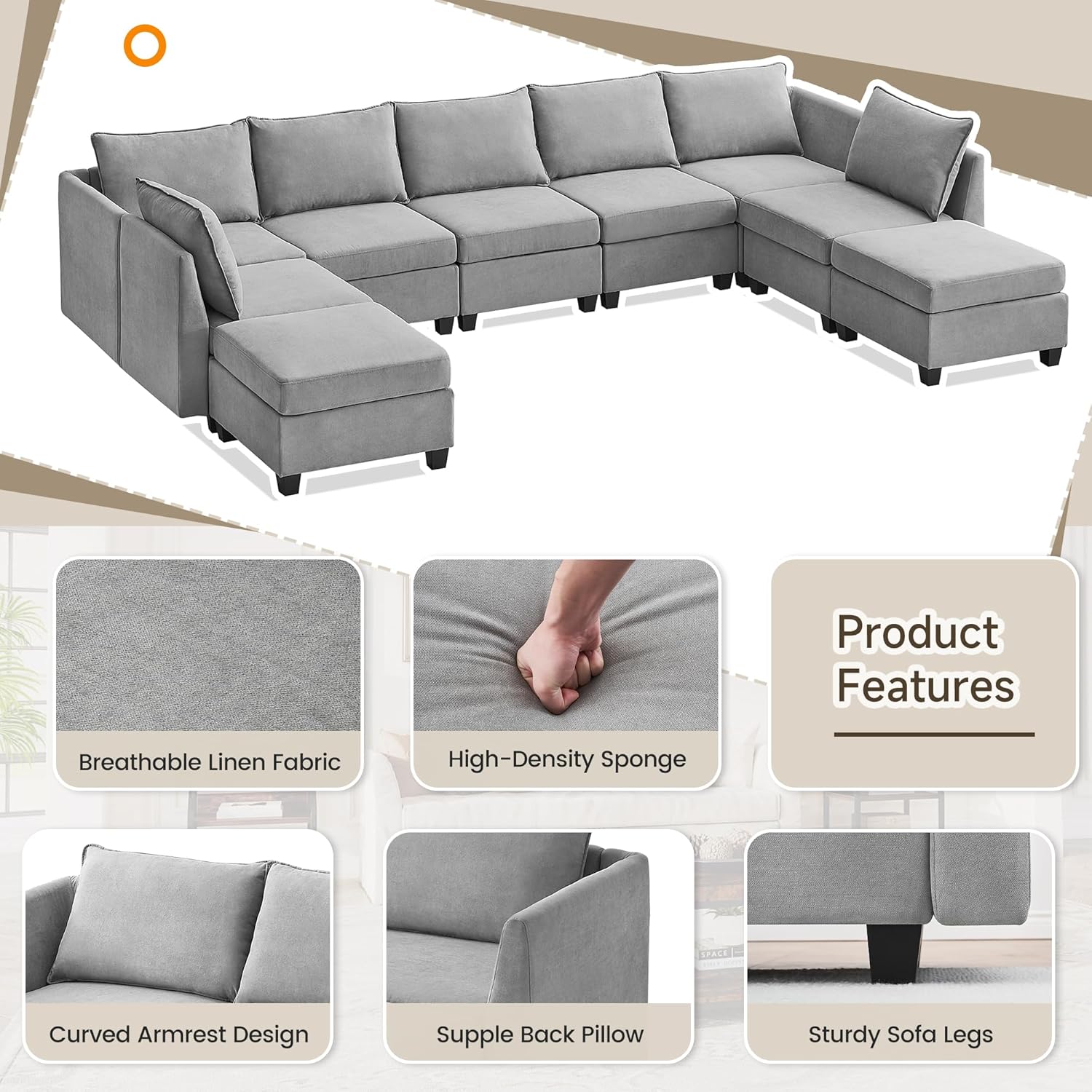 IdealHouse Square Ottoman Module for Modular Sectional Sofa Storage and ...