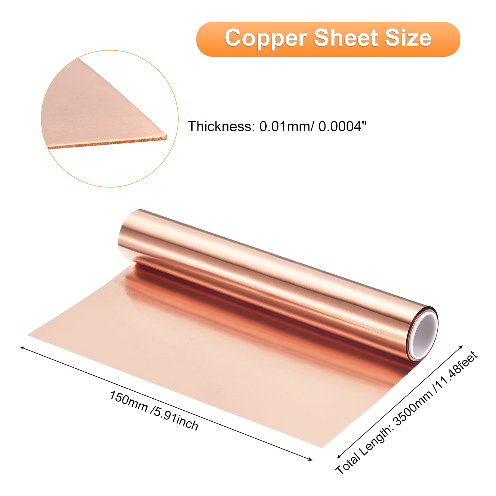 Unique Bargains Copper Flashing Sheet Roll 3500mm x 150mm x 0.01mm 99 ...