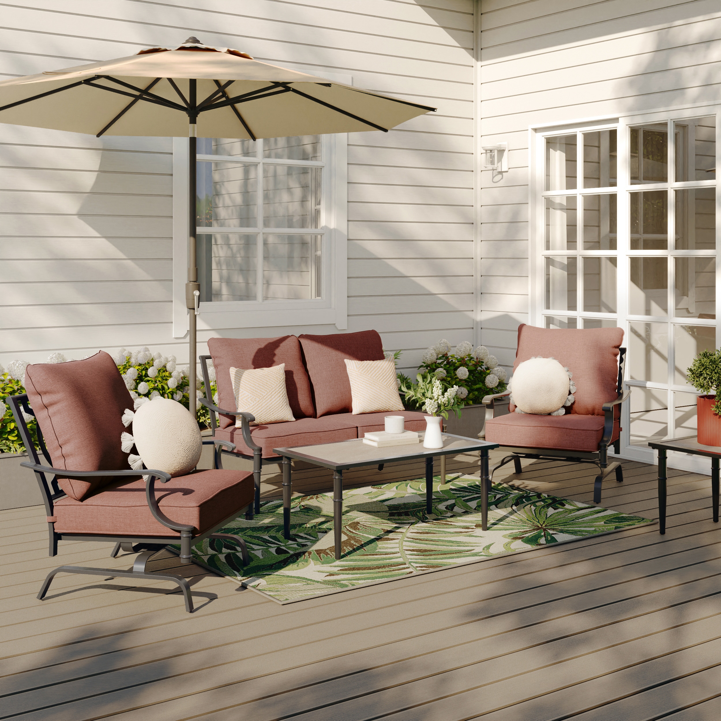 Shop allen + roth Thomas Lake 4-Piece Patio Conversation Set with Red ...