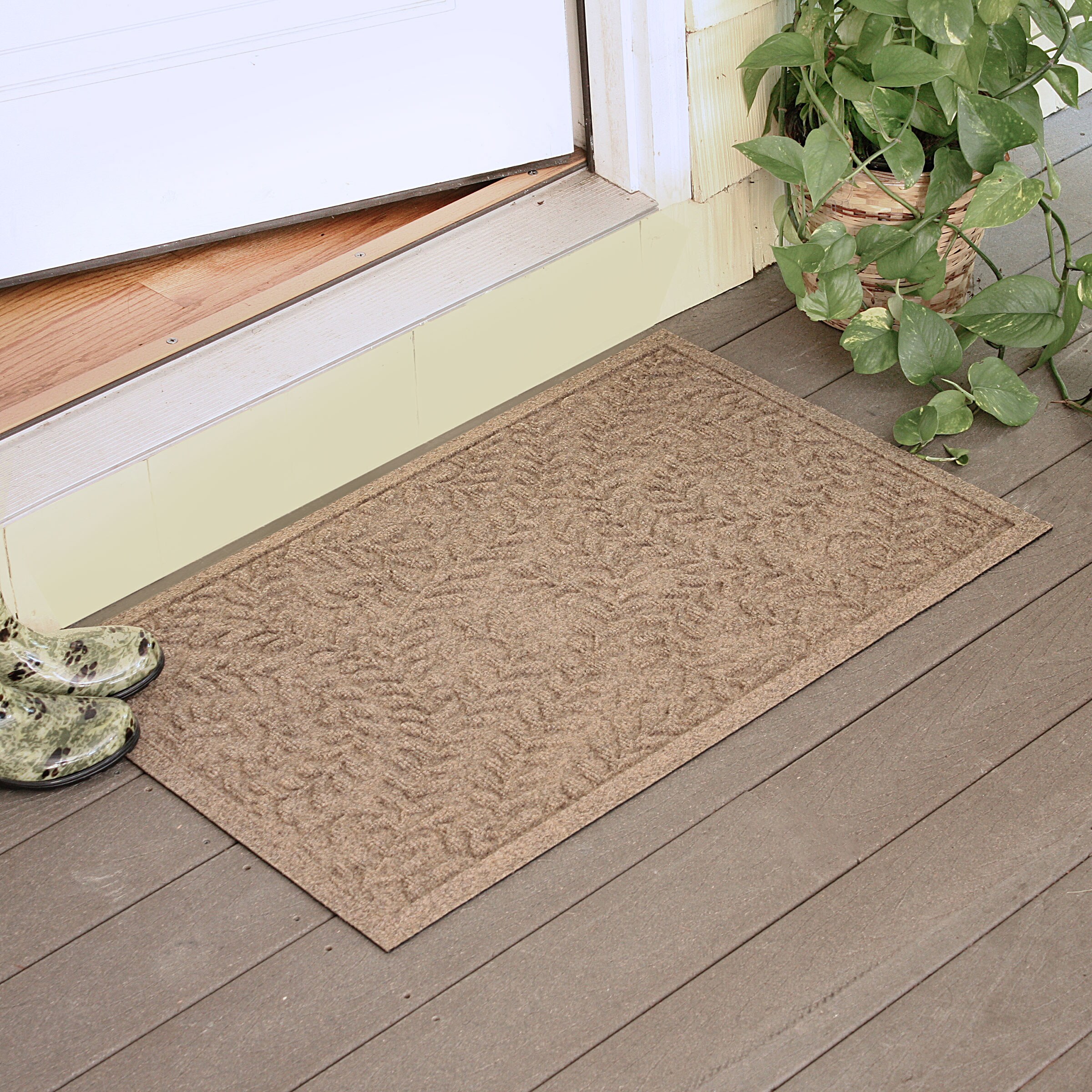 WaterHog 2-ft x 3-ft Camel Polyester Rectangular Indoor or Outdoor ...