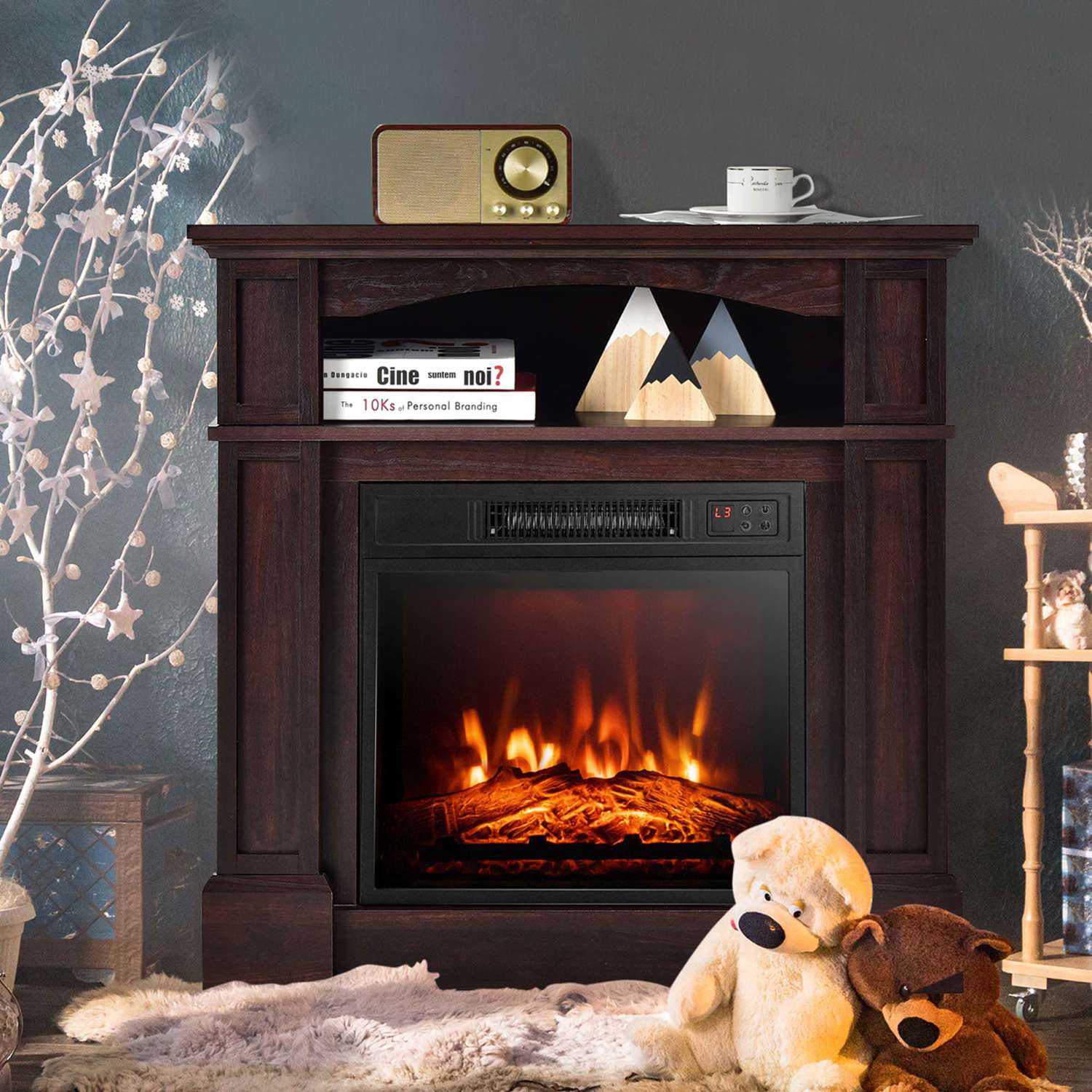 Costway 32 inches 1400W Electric Fireplace Mantel TV Stand Space Heater ...