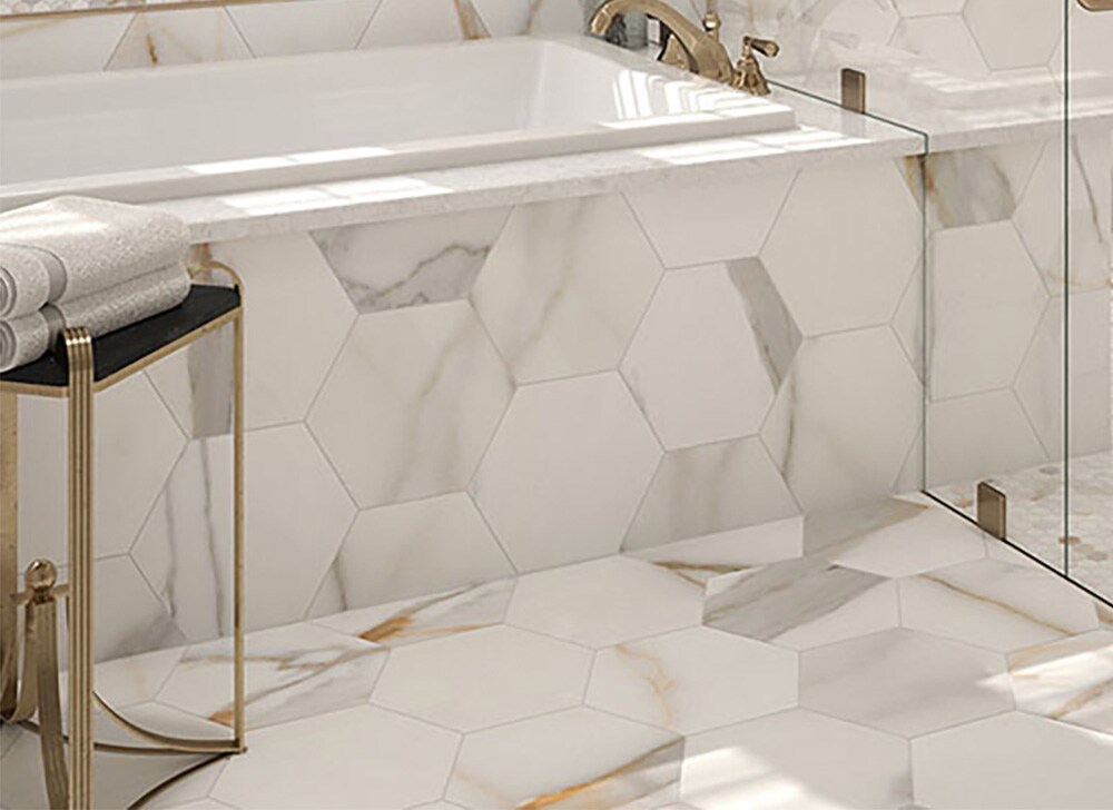 Elida Ceramica Bianca Gold 10-in x 12-in Matte Porcelain Marble Look ...