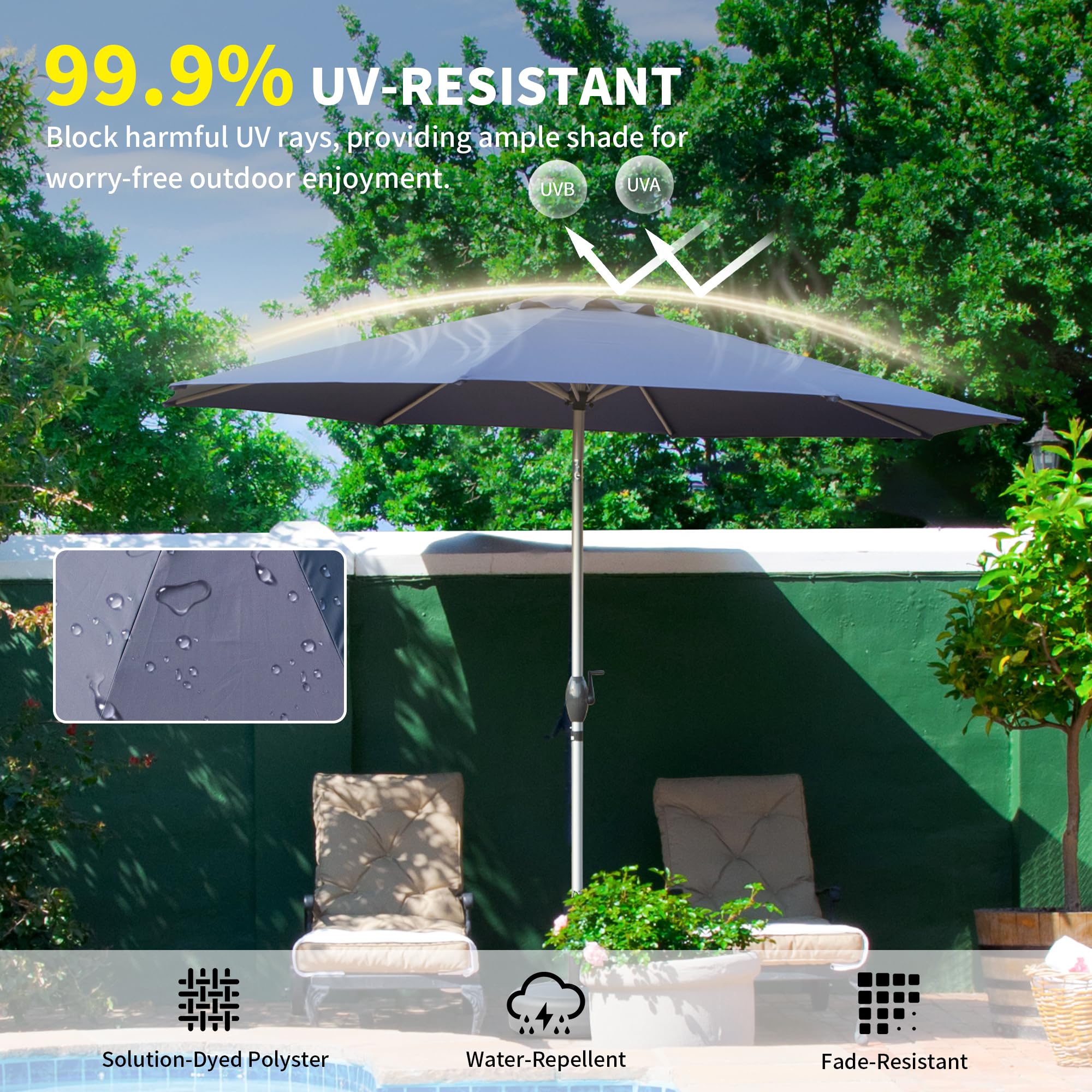 ZAKLOOP 10-ft Aluminum Blue Push-button Tilt Garden Patio Umbrella in ...