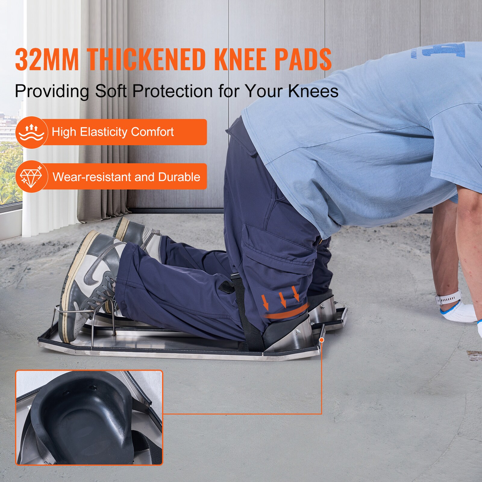 VEVOR Concrete Knee Boards Stainless Steel 28in x 8in Concrete Sliders ...