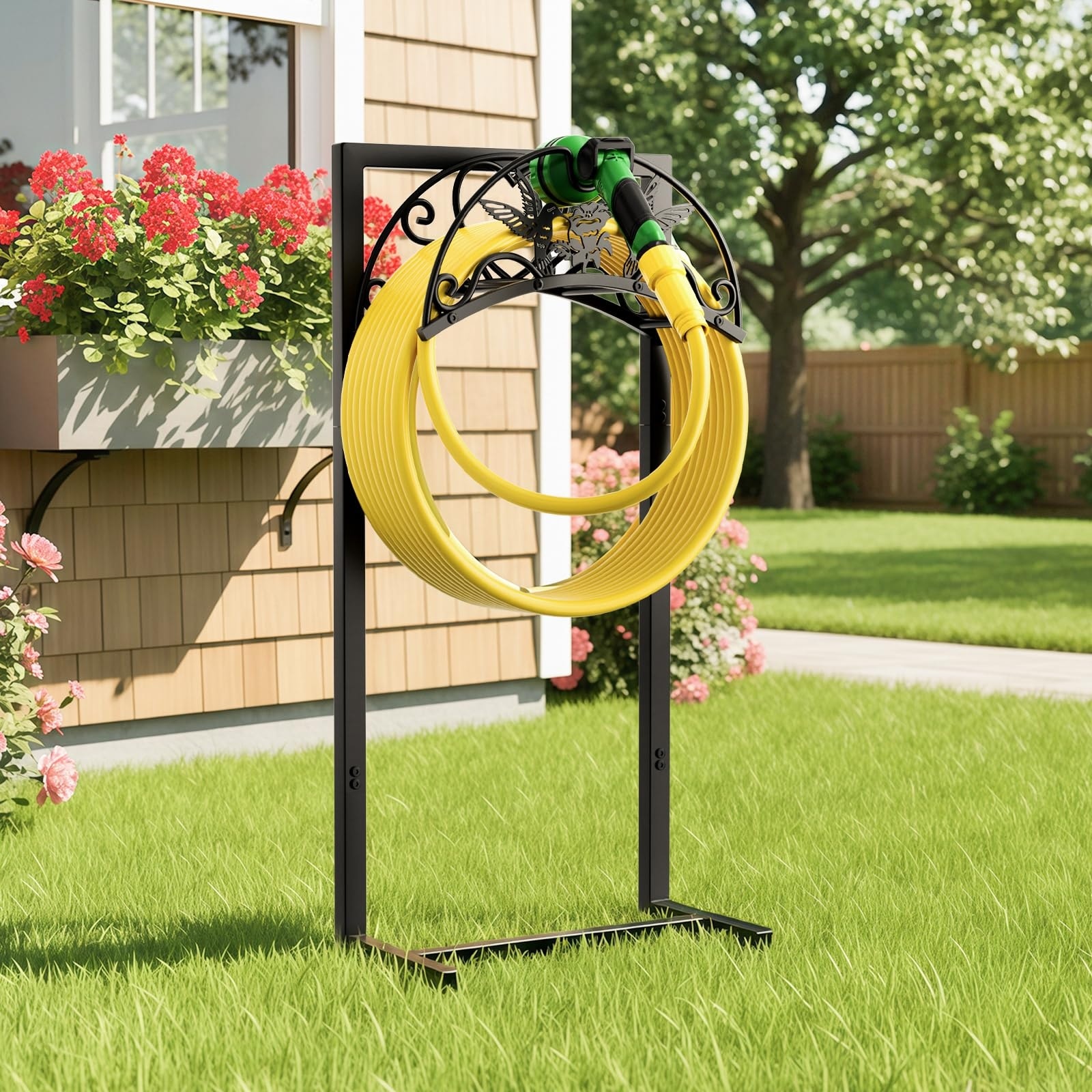 Lukvuzo Garden Hose Holder Heavy Duty Steel with 4 Anchor Base Rust ...